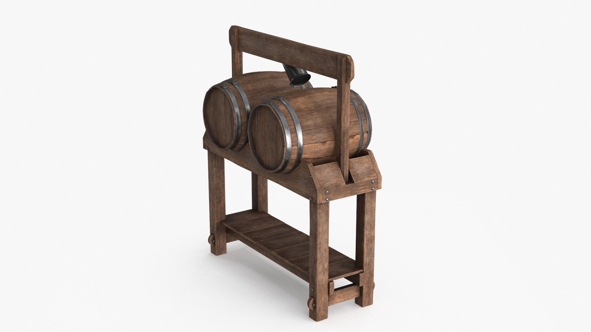 Floorstanding Double Wood Barrel Stand 3D Model - TurboSquid 2052288