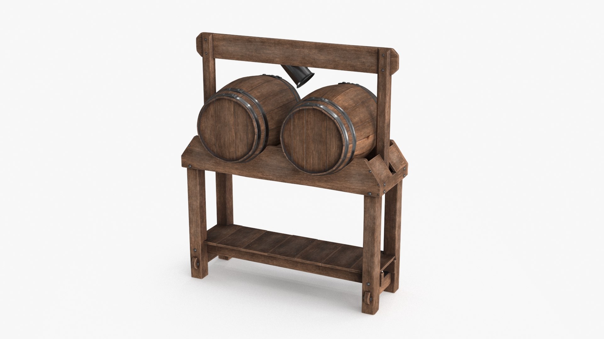 Floorstanding Double Wood Barrel Stand 3D Model - TurboSquid 2052288