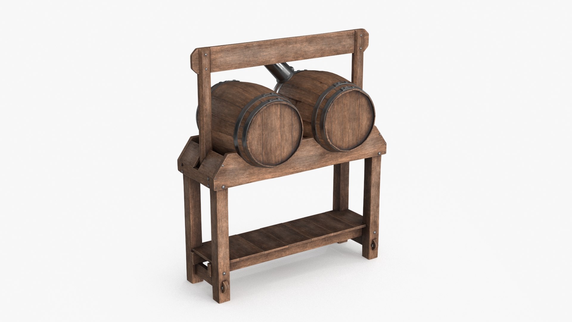 Floorstanding Double Wood Barrel Stand 3D Model - TurboSquid 2052288