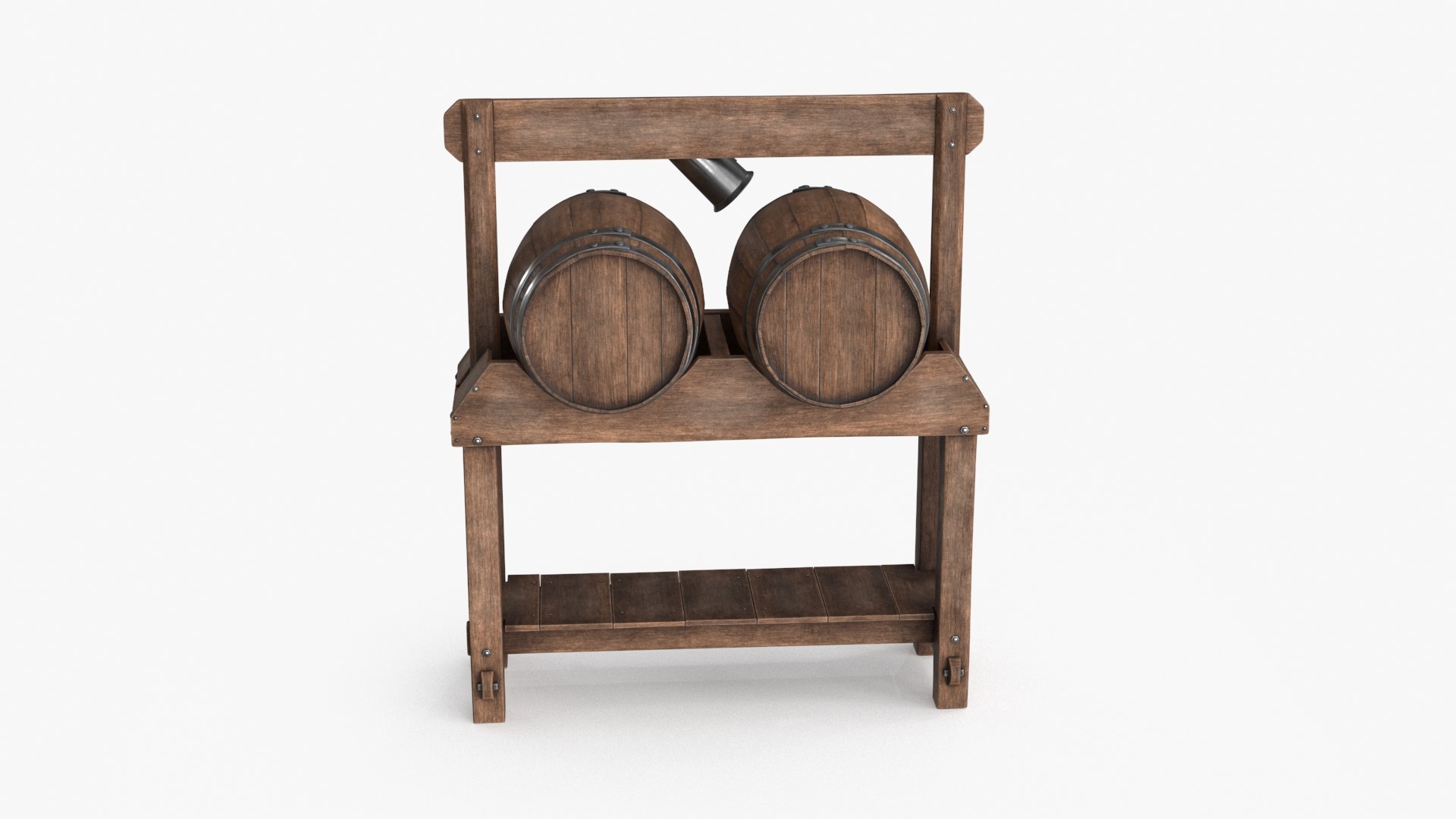 Floorstanding Double Wood Barrel Stand 3D Model - TurboSquid 2052288