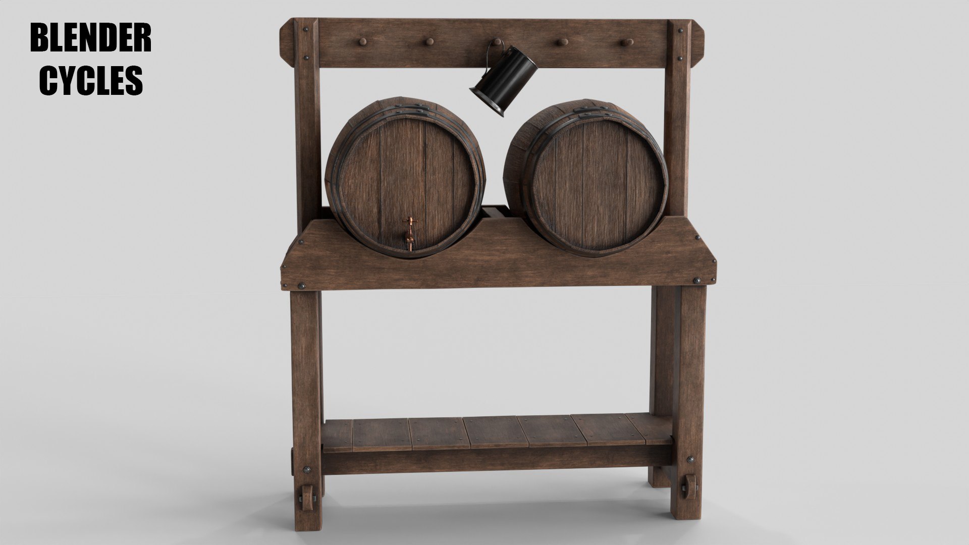 Floorstanding Double Wood Barrel Stand 3D Model - TurboSquid 2052288