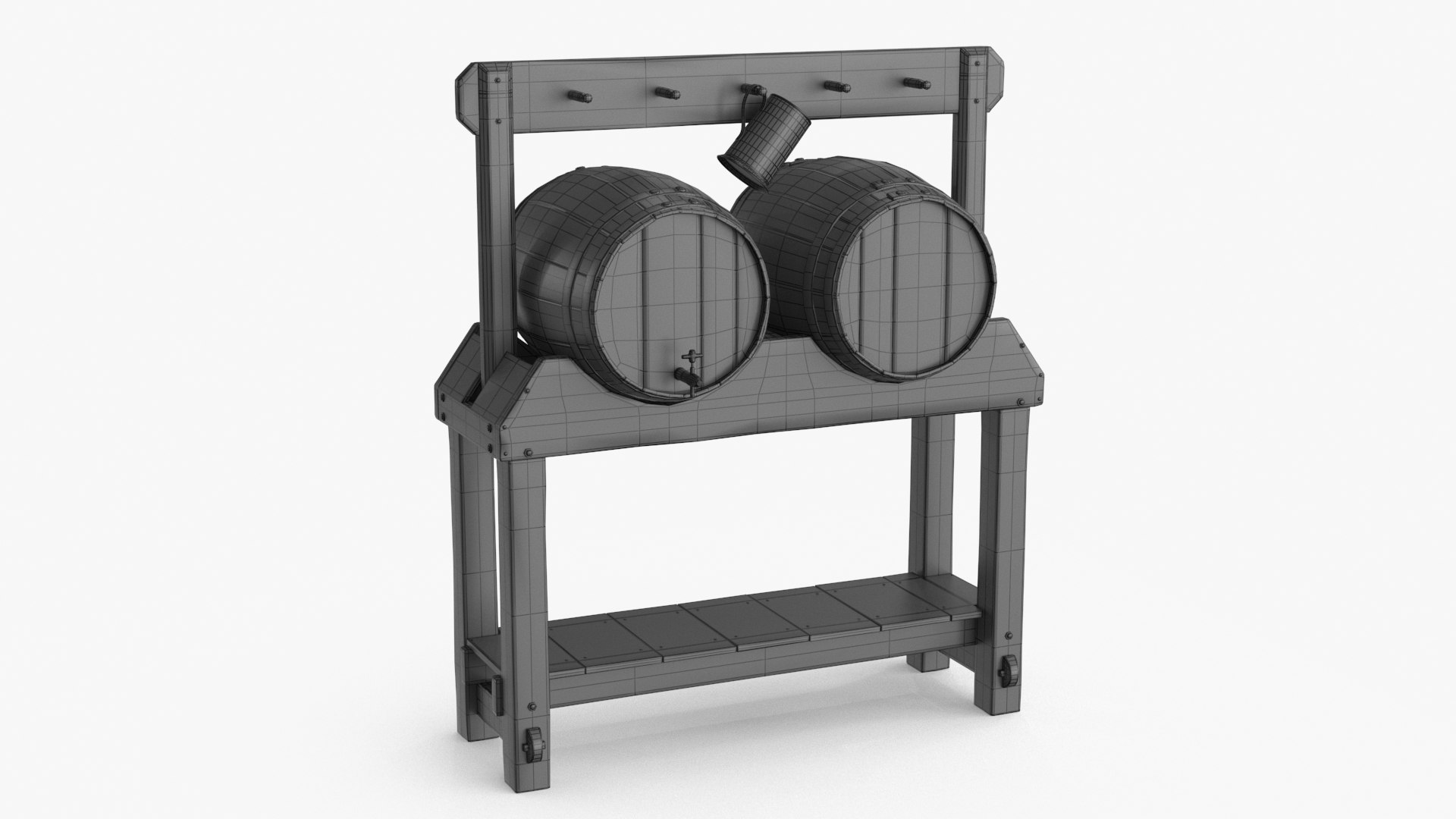 Floorstanding Double Wood Barrel Stand 3D Model - TurboSquid 2052288