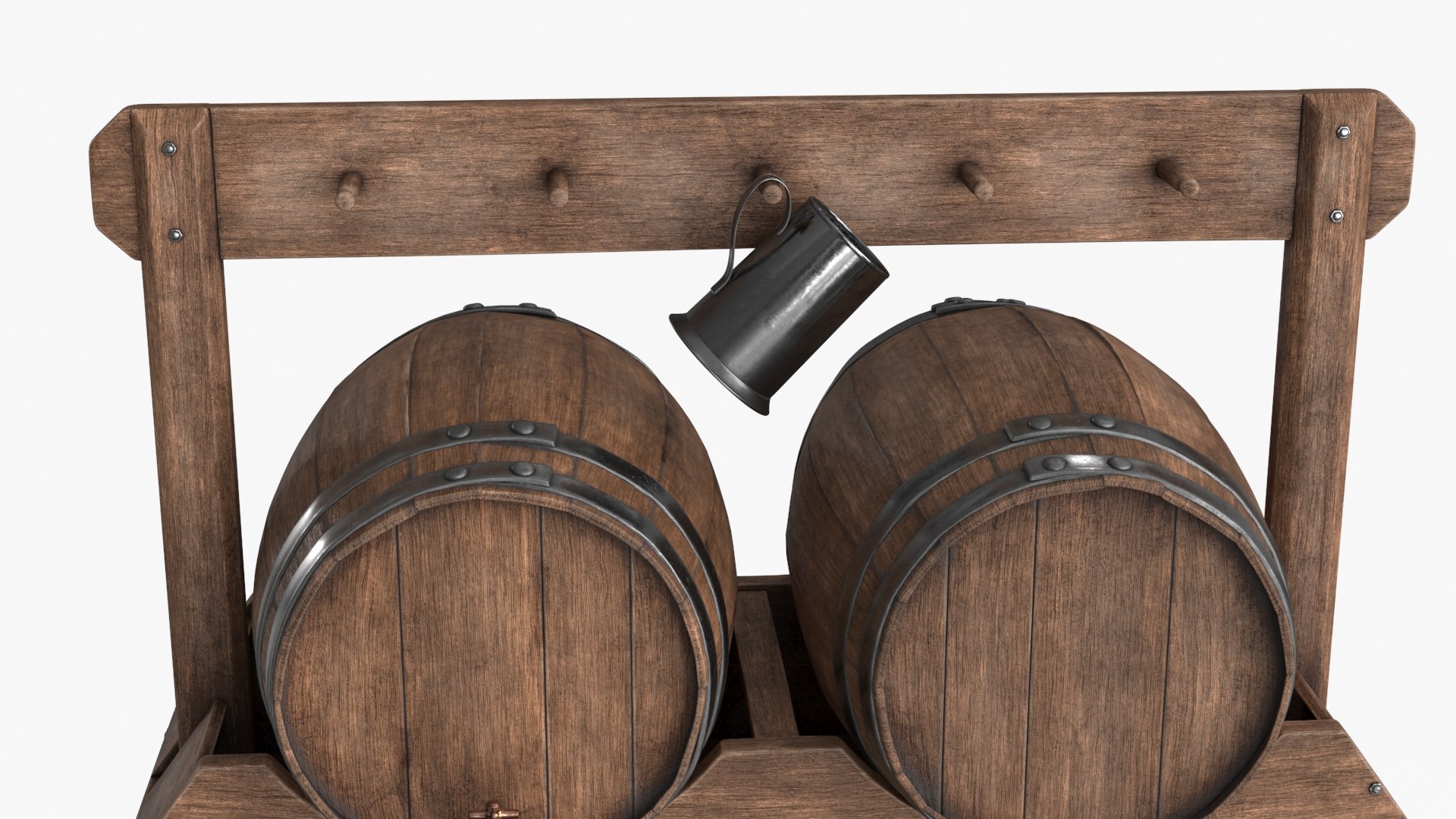 Floorstanding Double Wood Barrel Stand 3D Model - TurboSquid 2052288