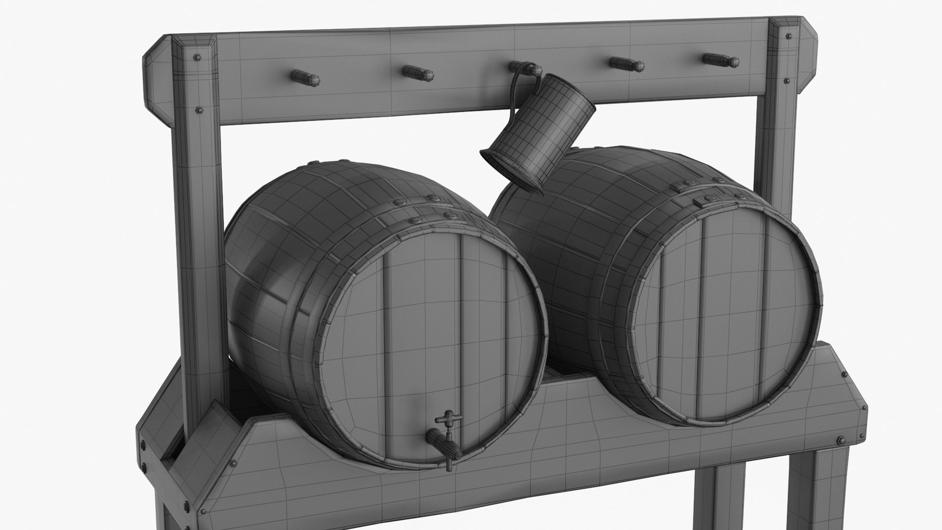 Floorstanding Double Wood Barrel Stand 3D Model - TurboSquid 2052288