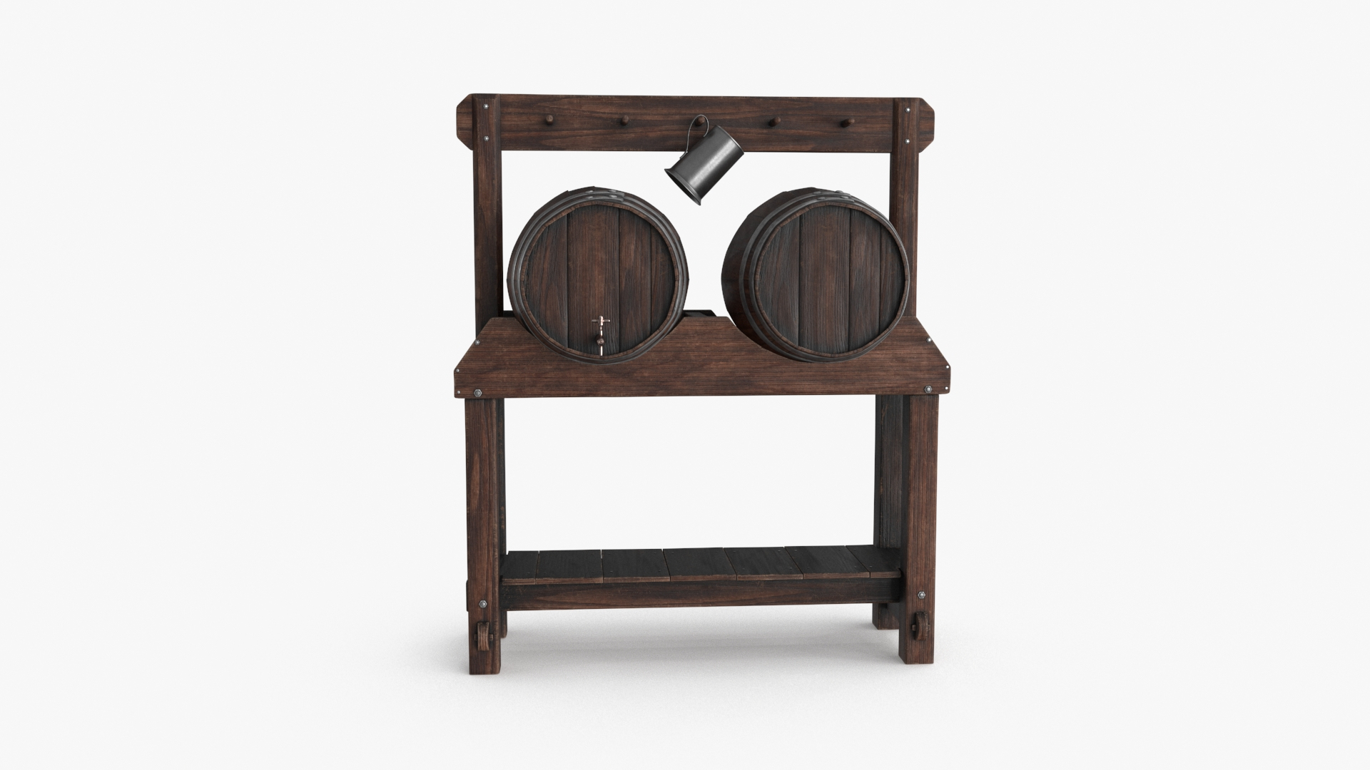 Floorstanding Double Wood Barrel Stand 3D Model - TurboSquid 2052288