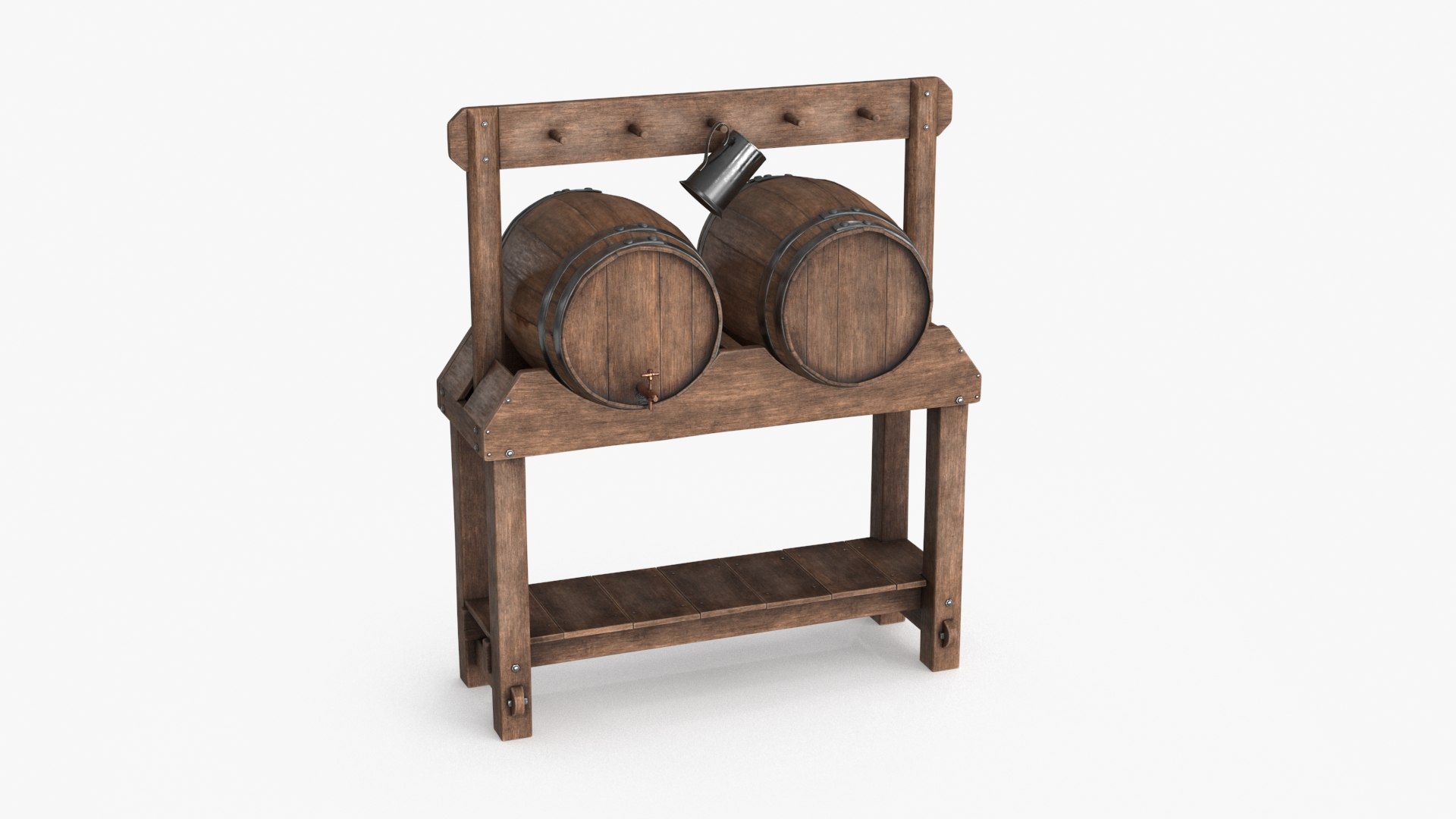 Floorstanding Double Wood Barrel Stand 3D Model - TurboSquid 2052288