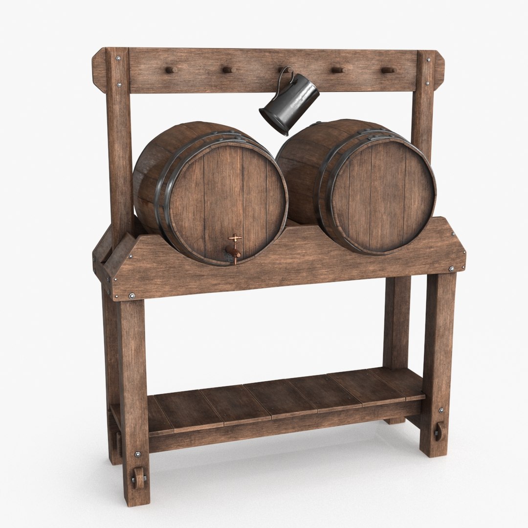 Floorstanding Double Wood Barrel Stand 3D model - TurboSquid 2052288