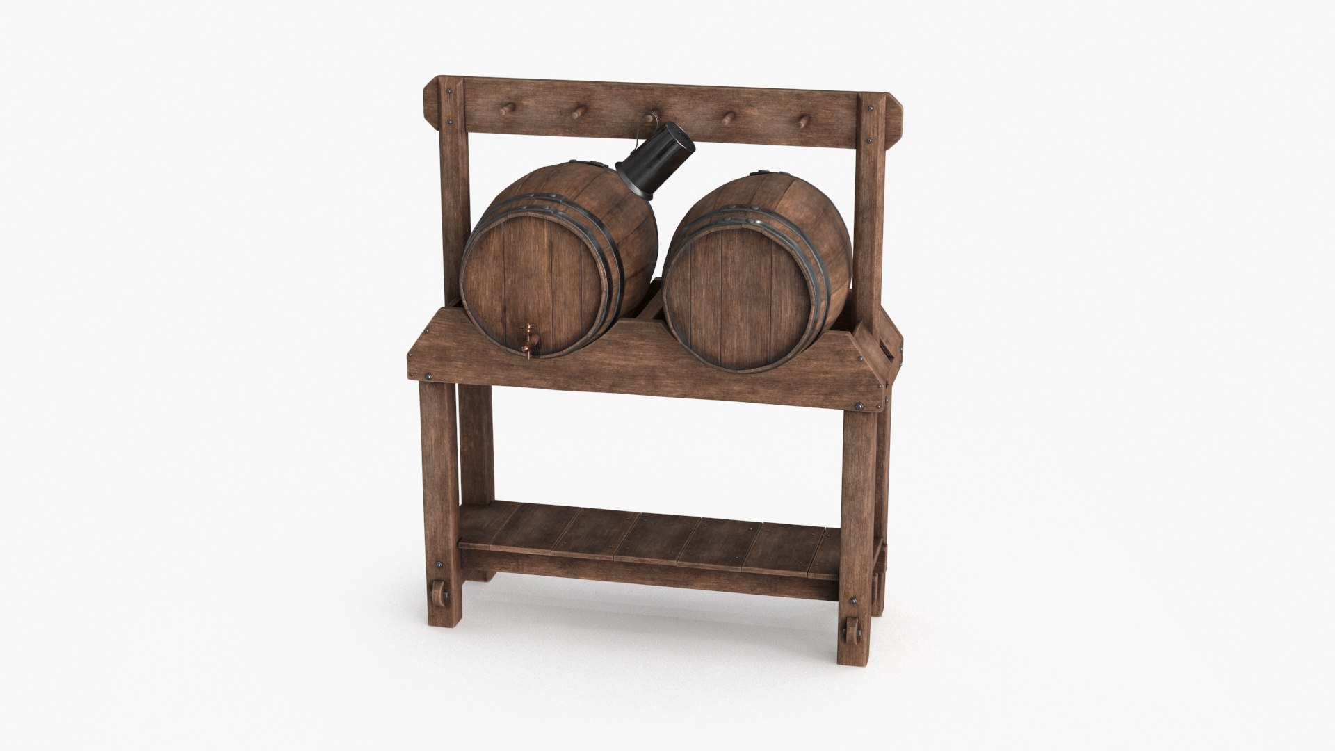 Floorstanding Double Wood Barrel Stand 3D Model - TurboSquid 2052288