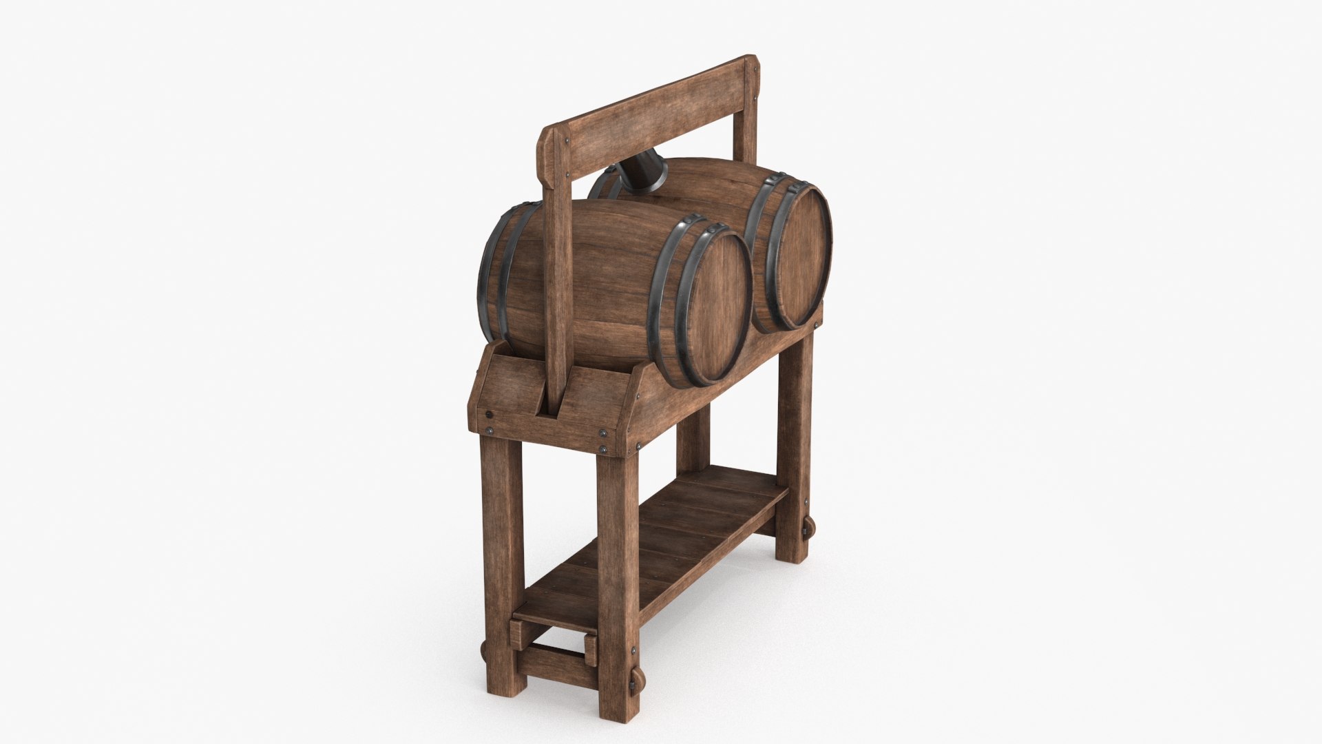 Floorstanding Double Wood Barrel Stand 3D Model - TurboSquid 2052288