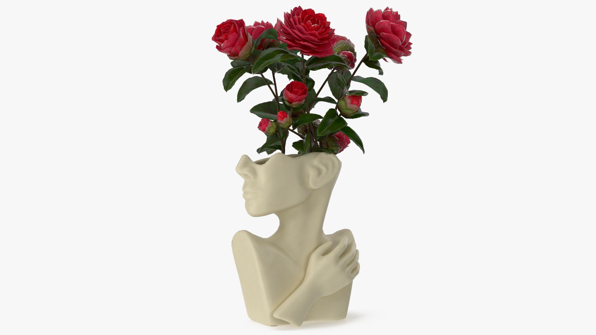 Designer Bust Vase Beige with Flowers 3D - TurboSquid 2167680