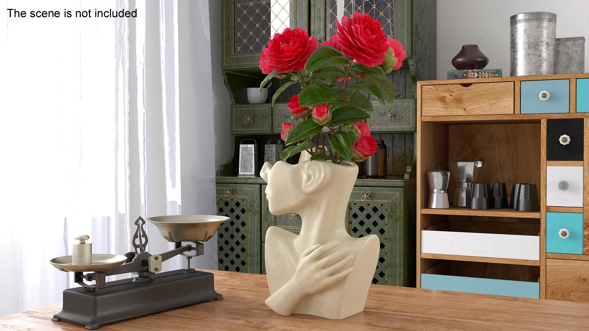 Designer Bust Vase Beige With Flowers 3D - TurboSquid 2167680