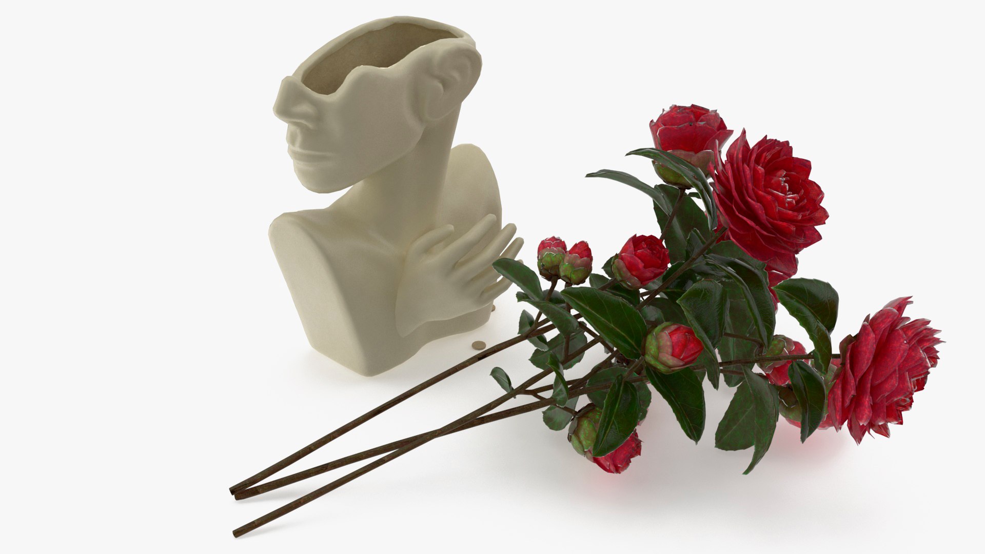 Designer Bust Vase Beige With Flowers 3D - TurboSquid 2167680