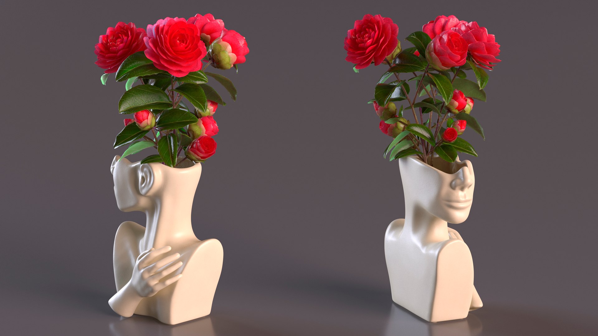 Designer Bust Vase Beige With Flowers 3D - TurboSquid 2167680