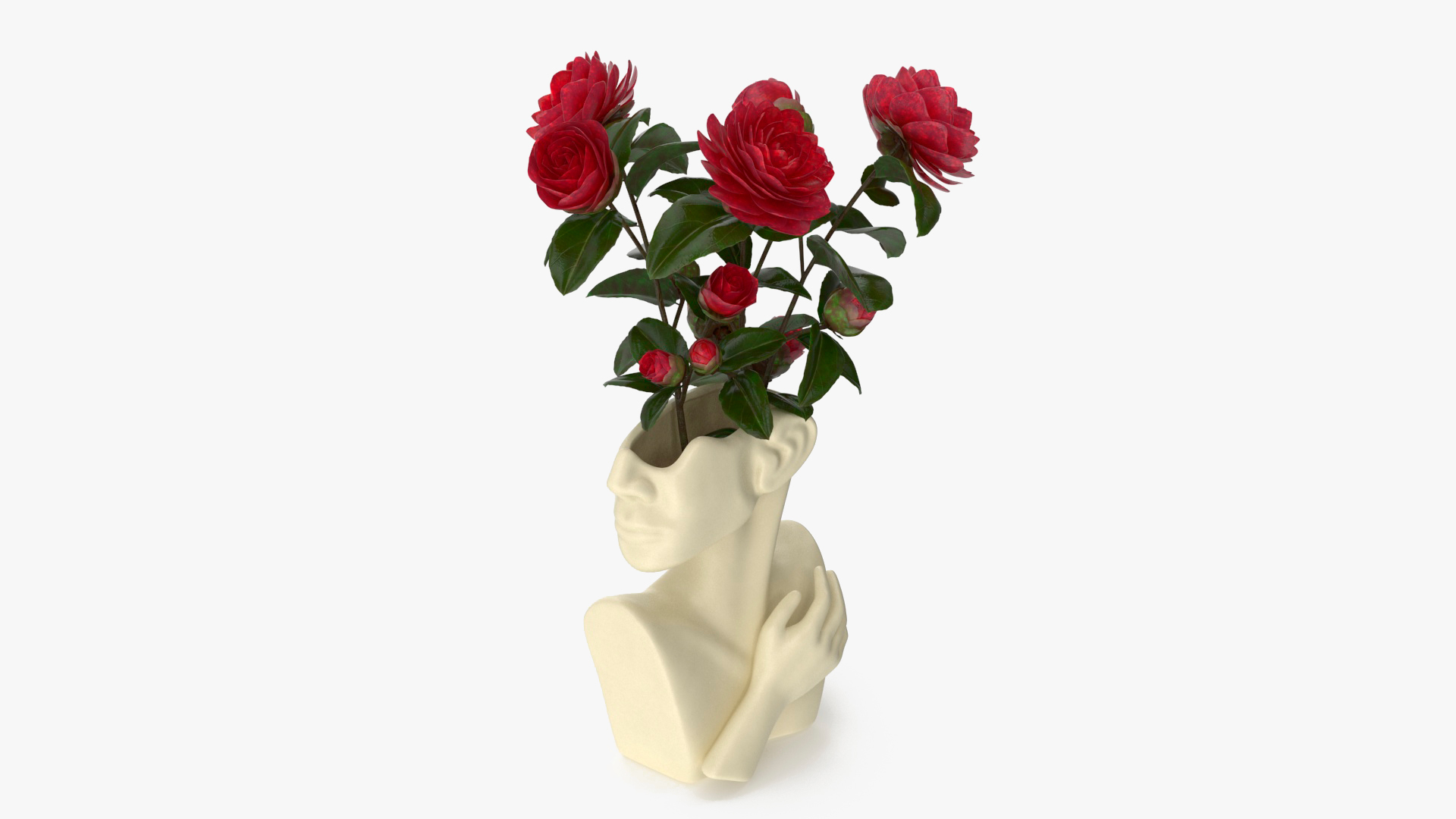 Designer Bust Vase Beige With Flowers 3D - TurboSquid 2167680