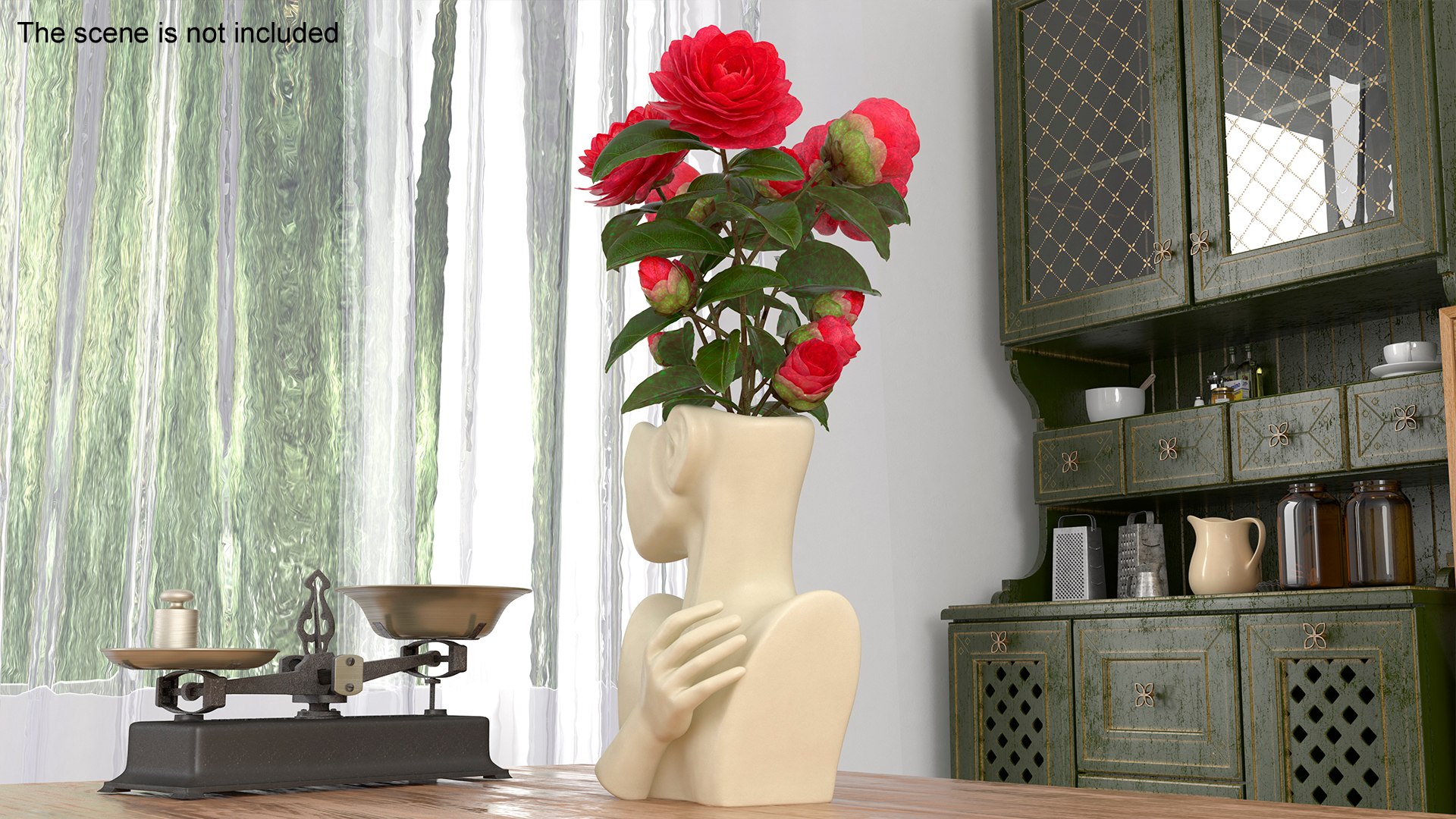 Designer Bust Vase Beige With Flowers 3D - TurboSquid 2167680