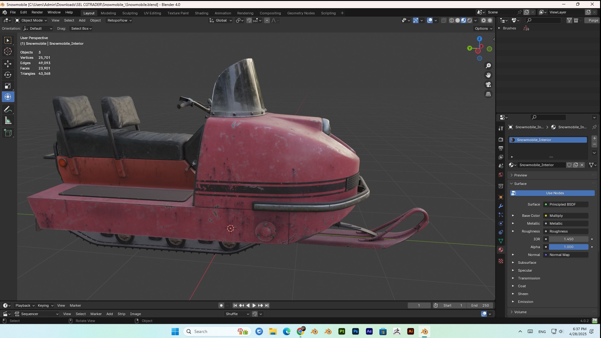 3D Snowmobile PBR 4k Low-poly - TurboSquid 2398813