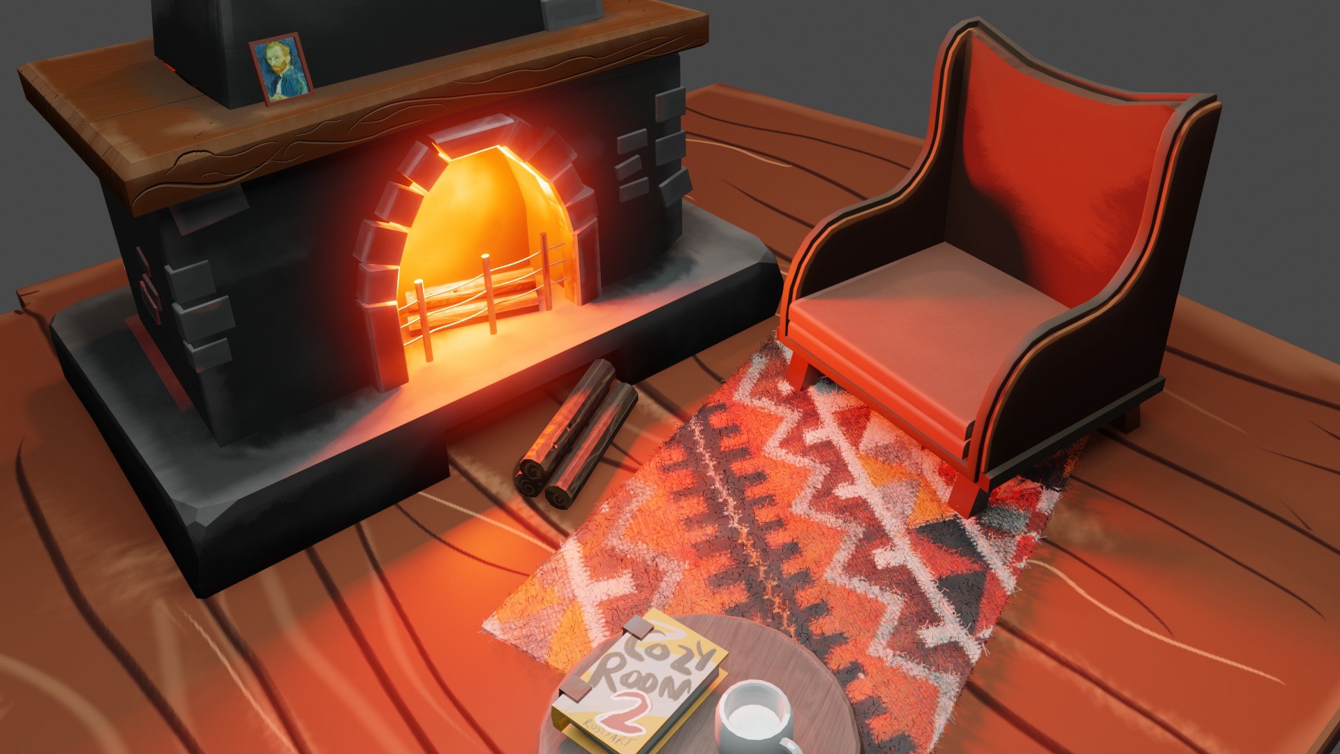 Cozy Room Blender Hand Painted And Realistic Textured 3D Model ...