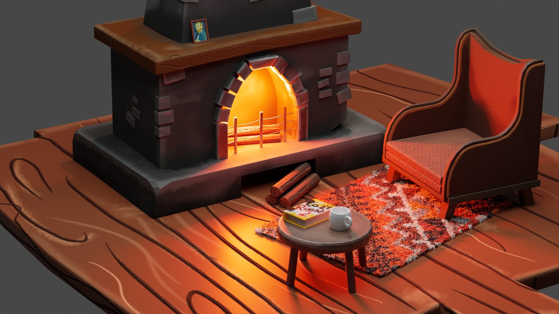 Cozy Room Blender Hand Painted And Realistic Textured 3D Model ...