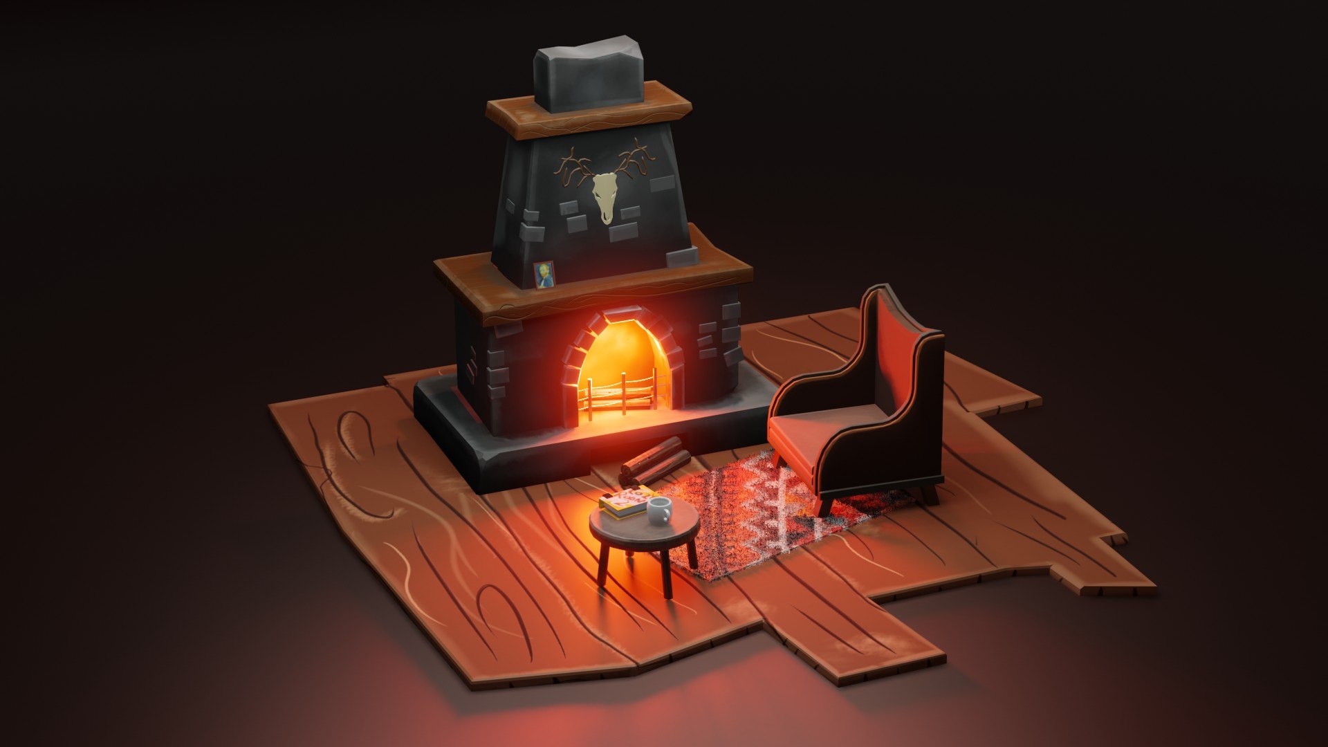 Cozy Room Blender Hand Painted And Realistic Textured 3D Model ...