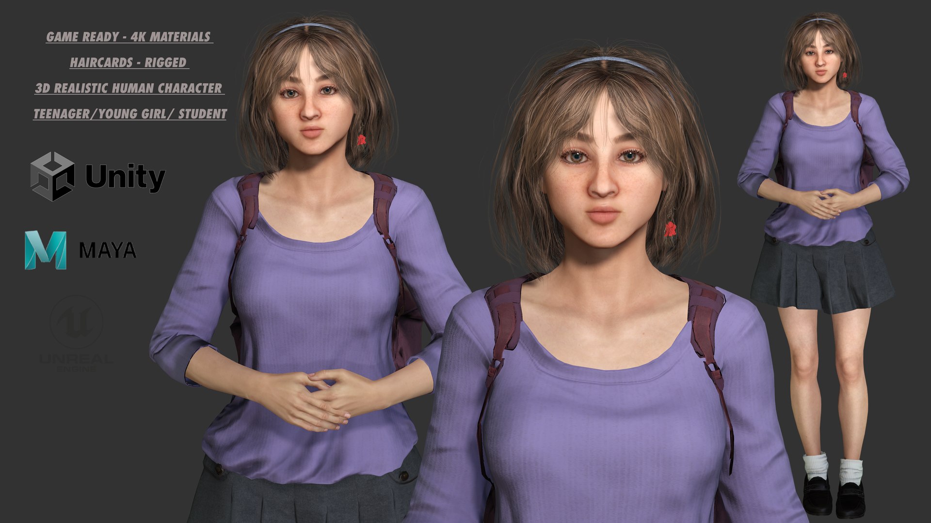 AAA REALISTIC FEMALE 3D CHARACTER BLONDE TEENAGE STUDENT 3D ...