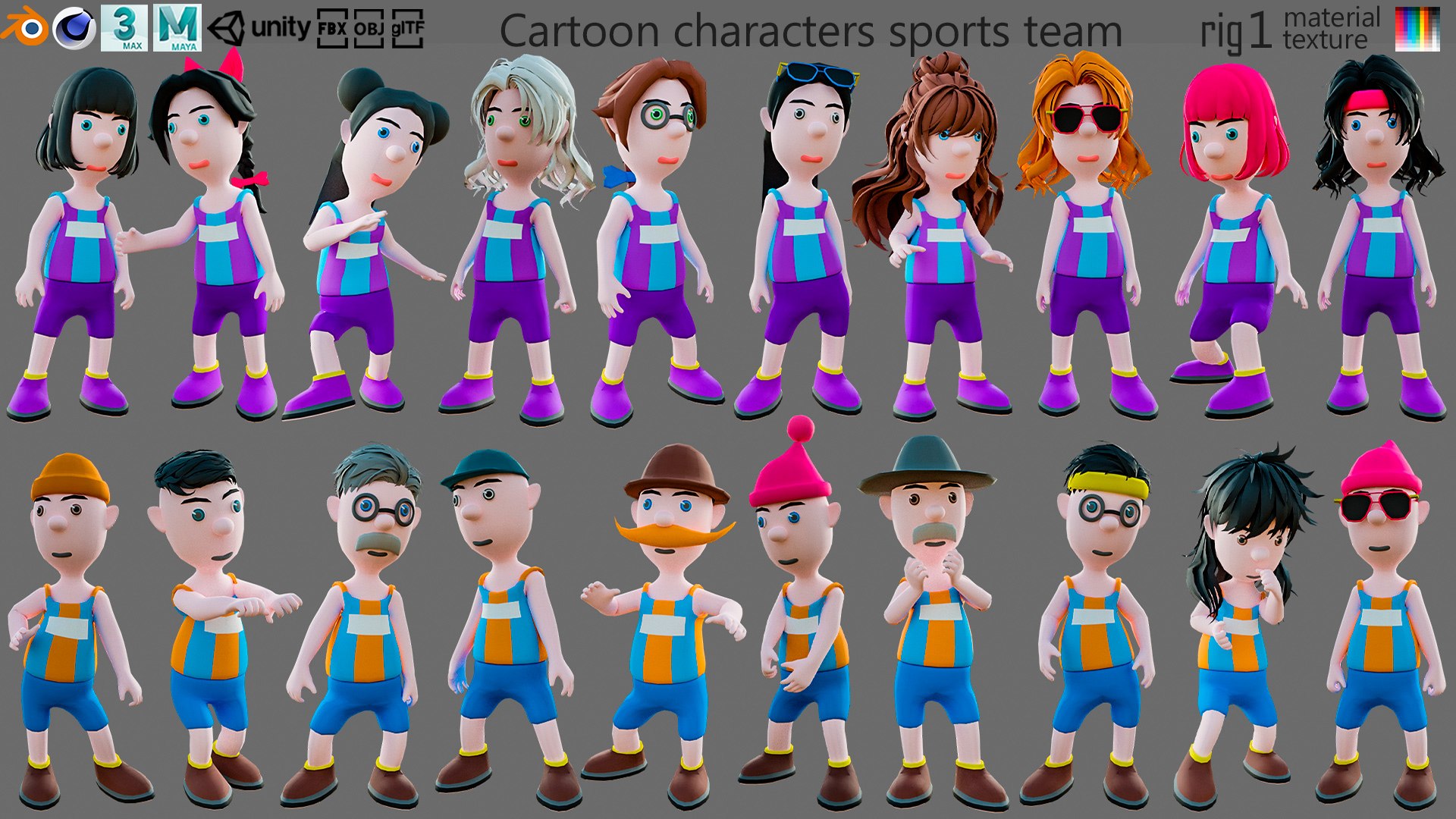 3D Cartoon Characters Sports Team - TurboSquid 2213828