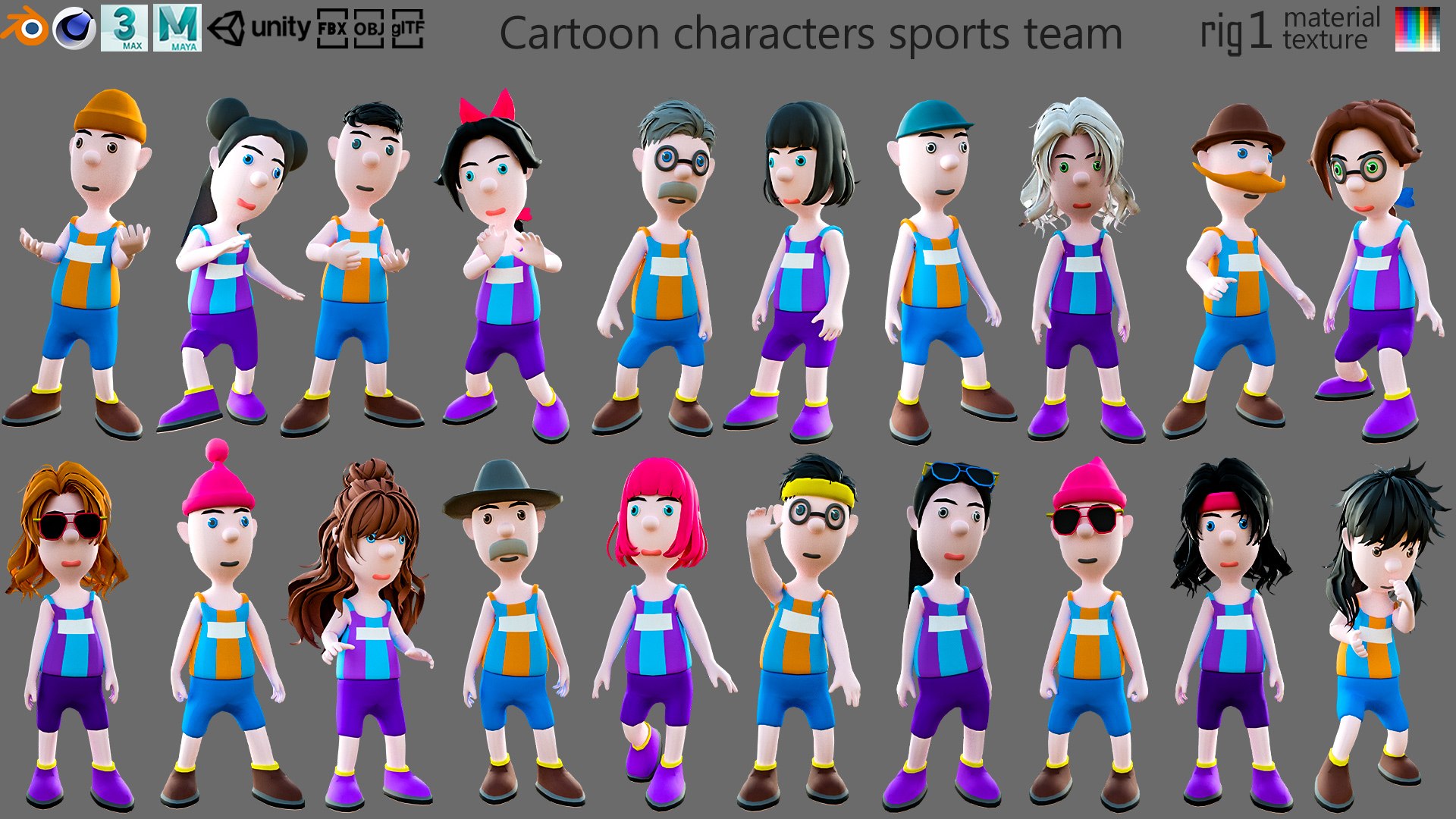 3D Cartoon Characters Sports Team - TurboSquid 2213828