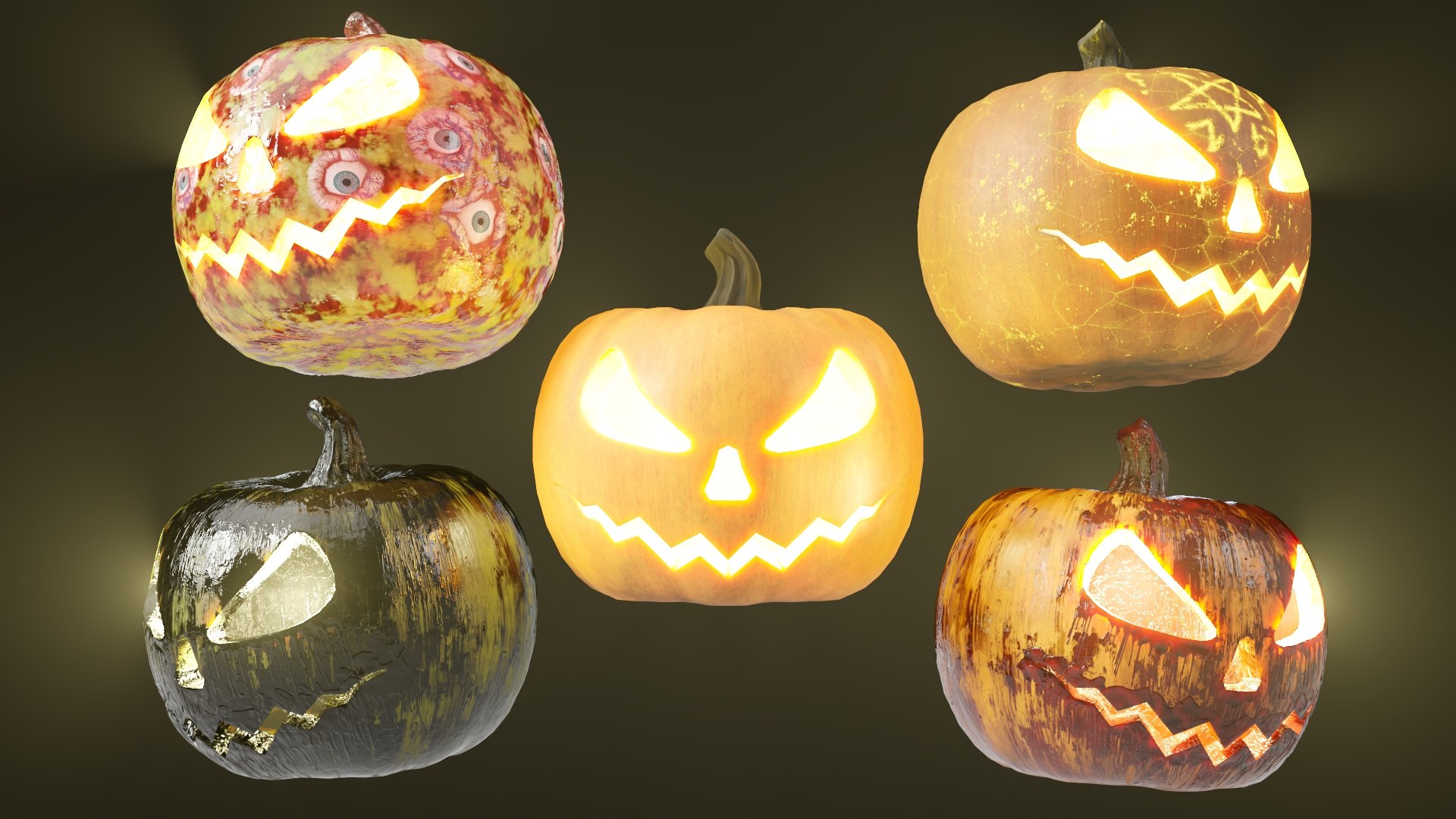 3D Rigged and animated halloween pumpkin with 5 different PBR skins ...