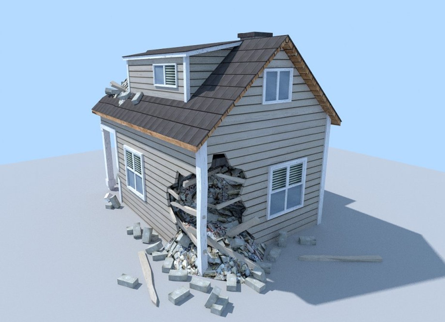 destroyed building 3d model