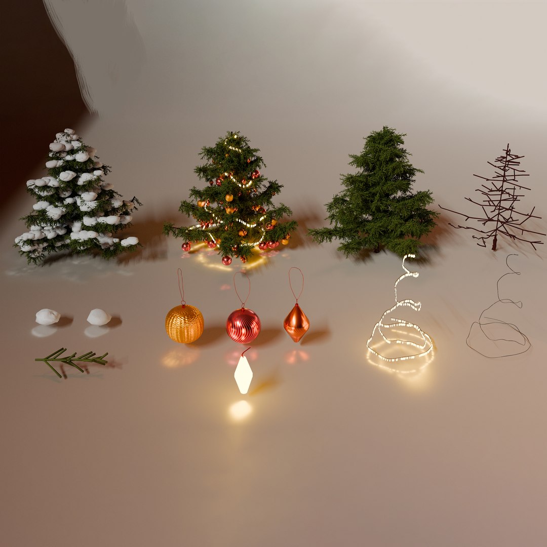 Set Of Realistic Christmas Trees 3 Varieties 3 Christmas Bauble Low ...