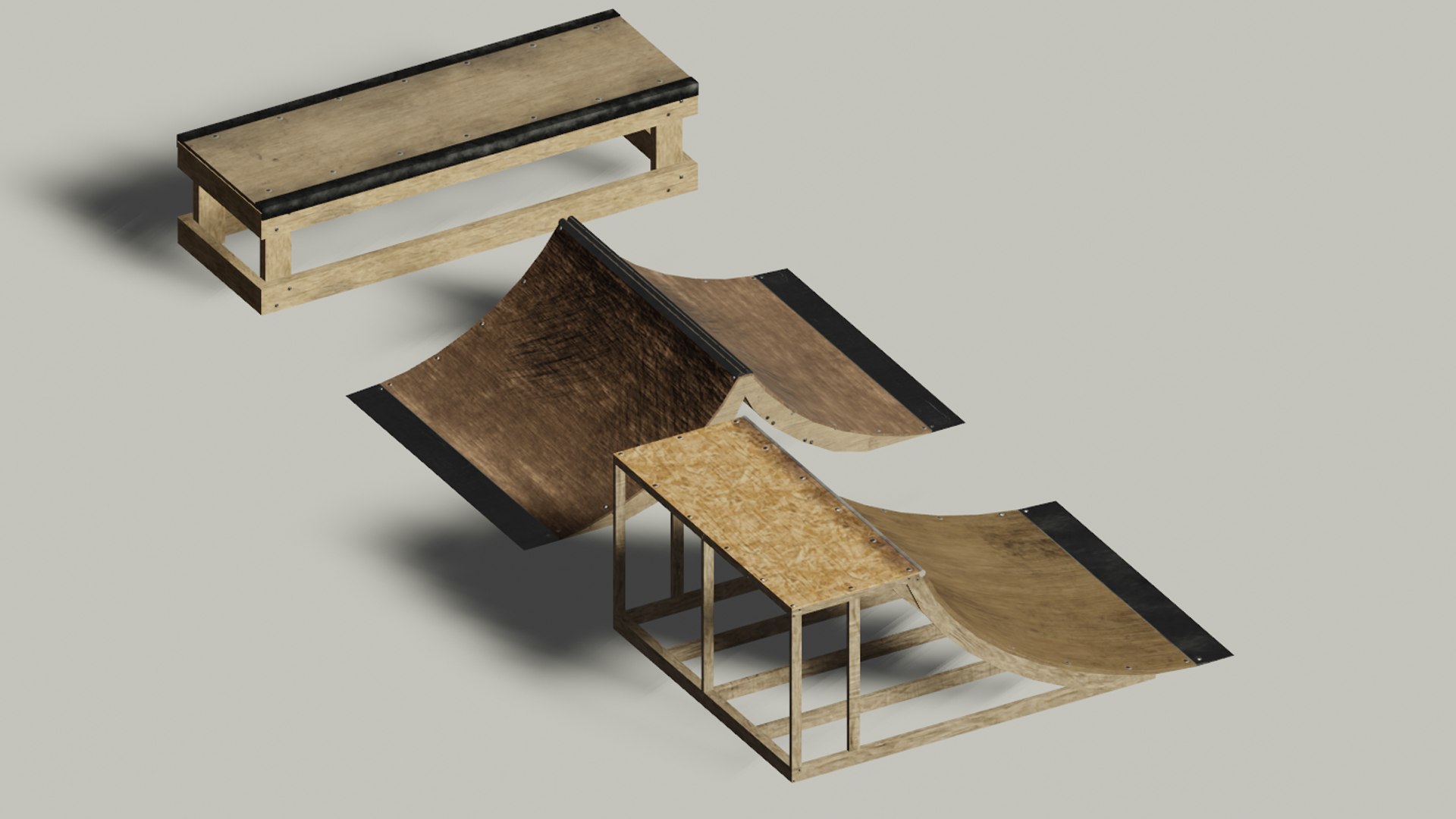 3D Homemade Skateboarding Ramps 3 PACK - TurboSquid 2097377