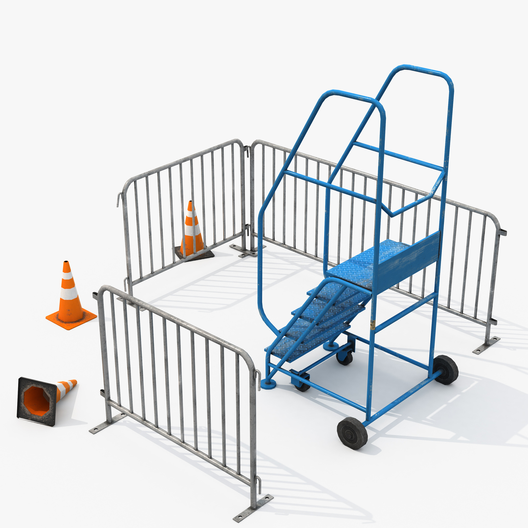 3D maintenance wheeled ladder barriers - TurboSquid 1456211