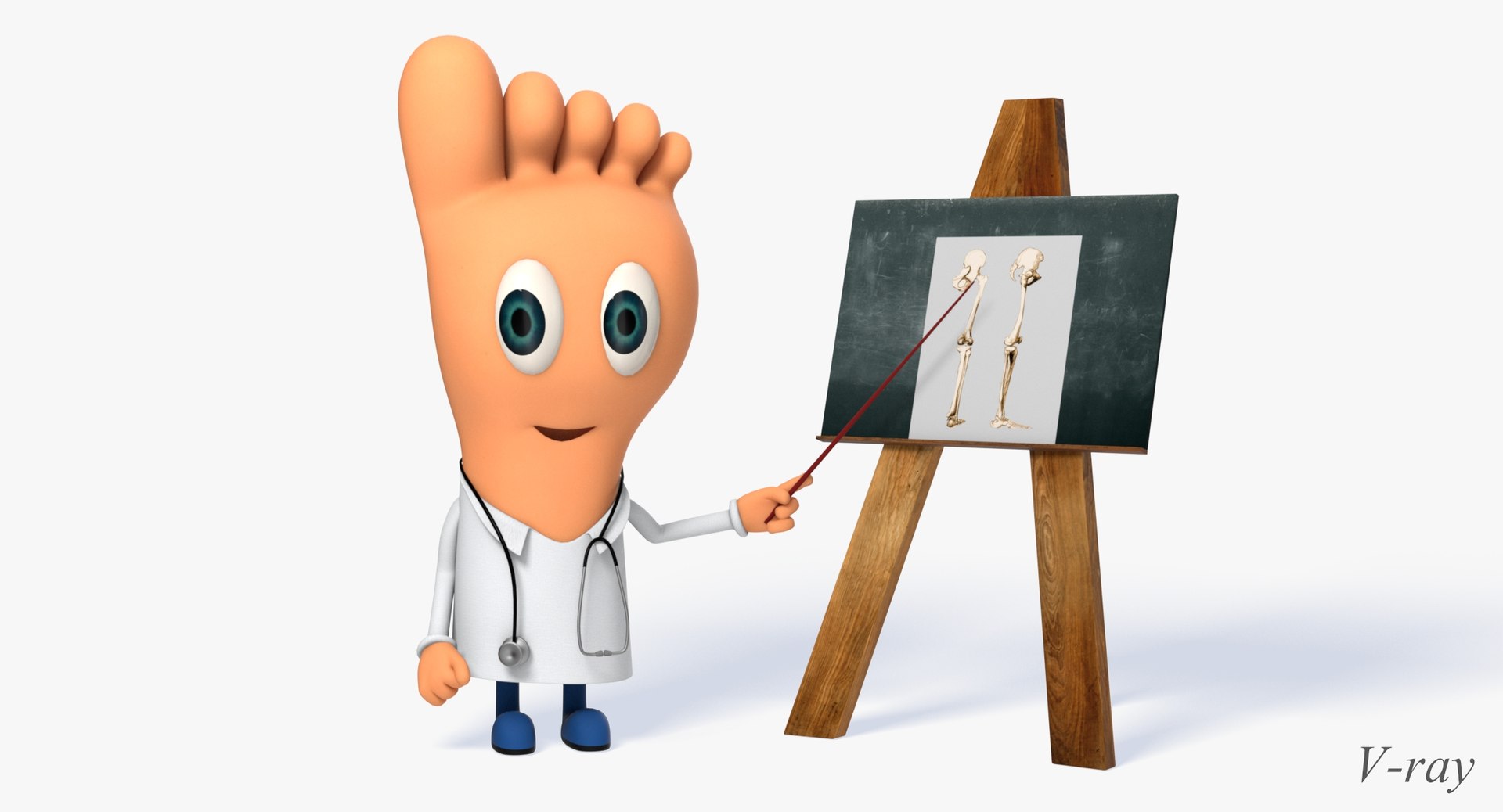 cartoon doctor foot character rigged obj