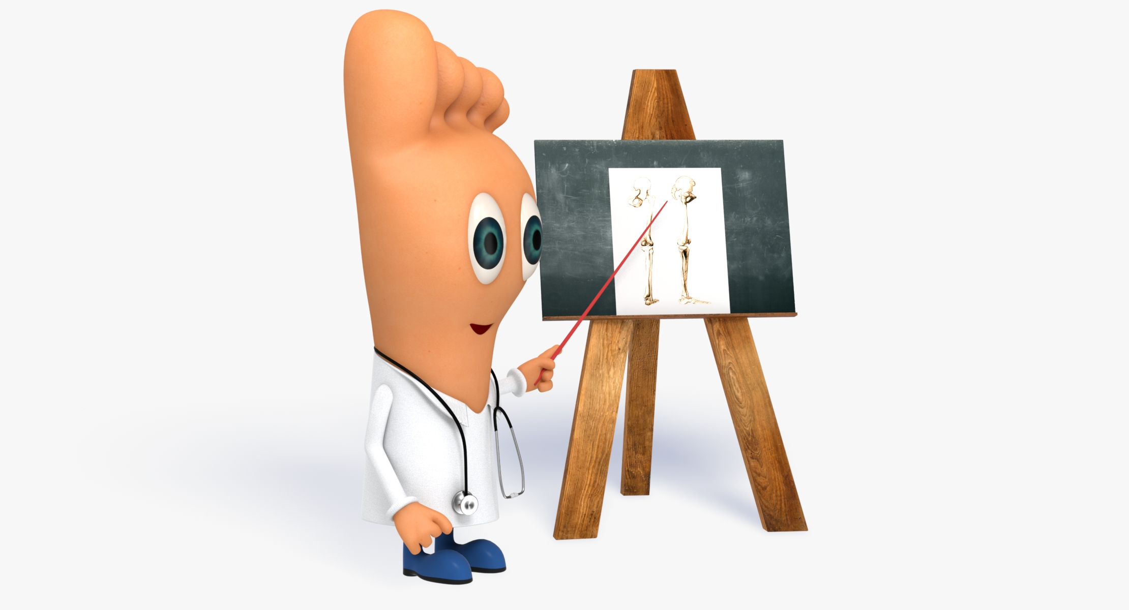 cartoon doctor foot character rigged obj