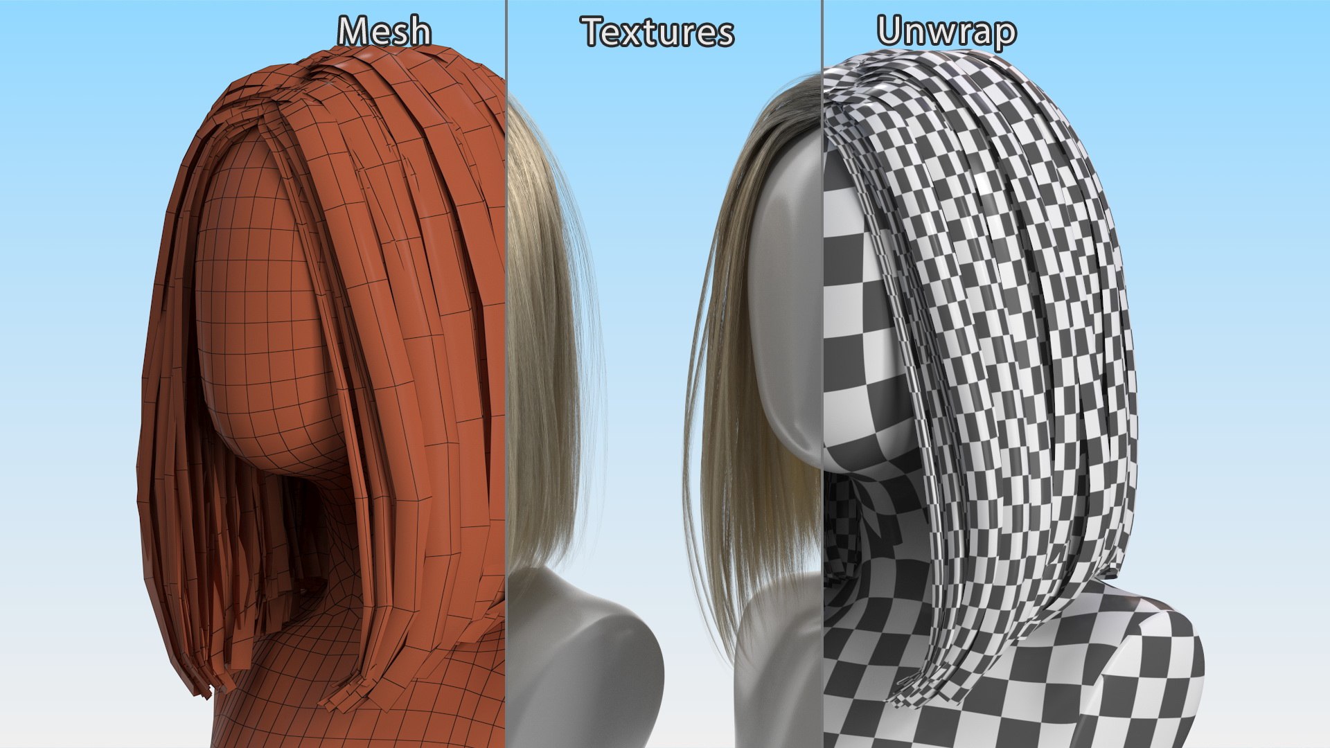 3D Wig Medium Straight Hair Blond Model - TurboSquid 2345982