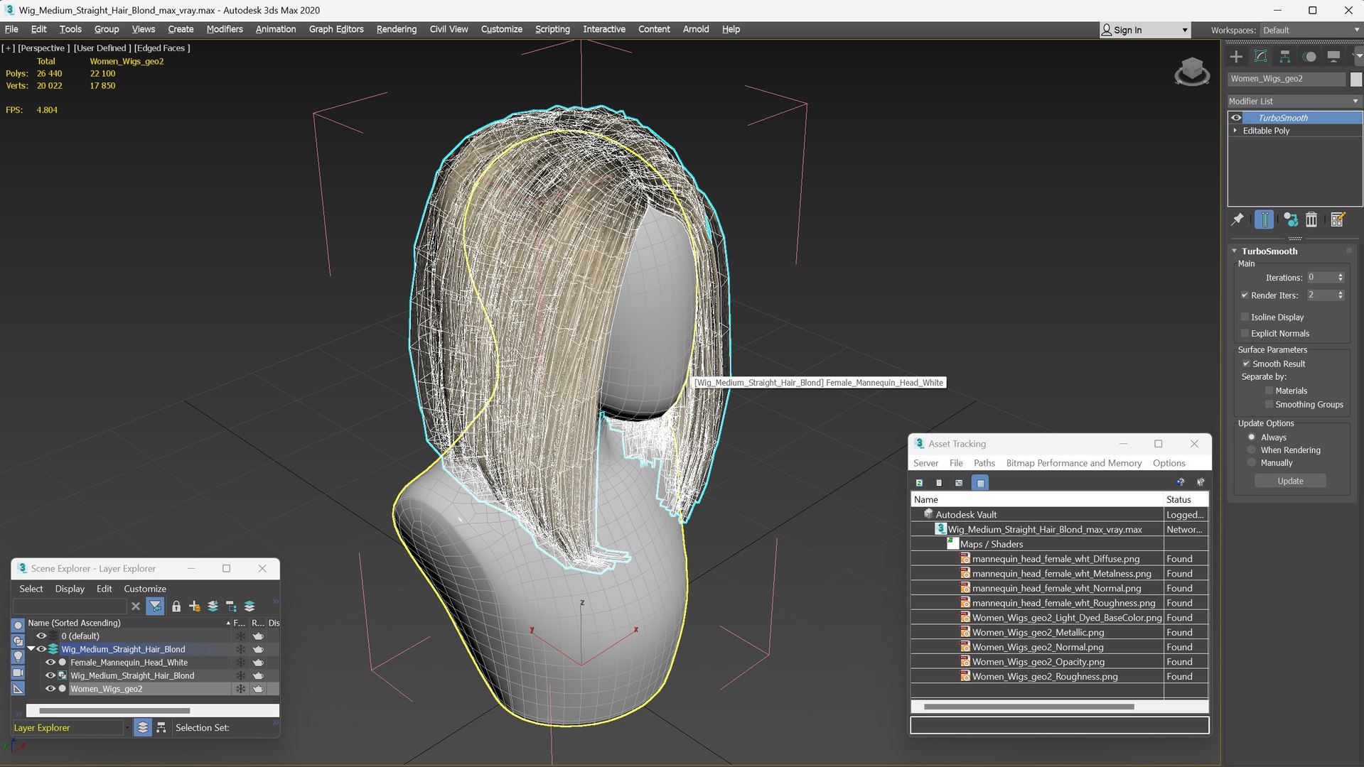 3D Wig Medium Straight Hair Blond Model - TurboSquid 2345982