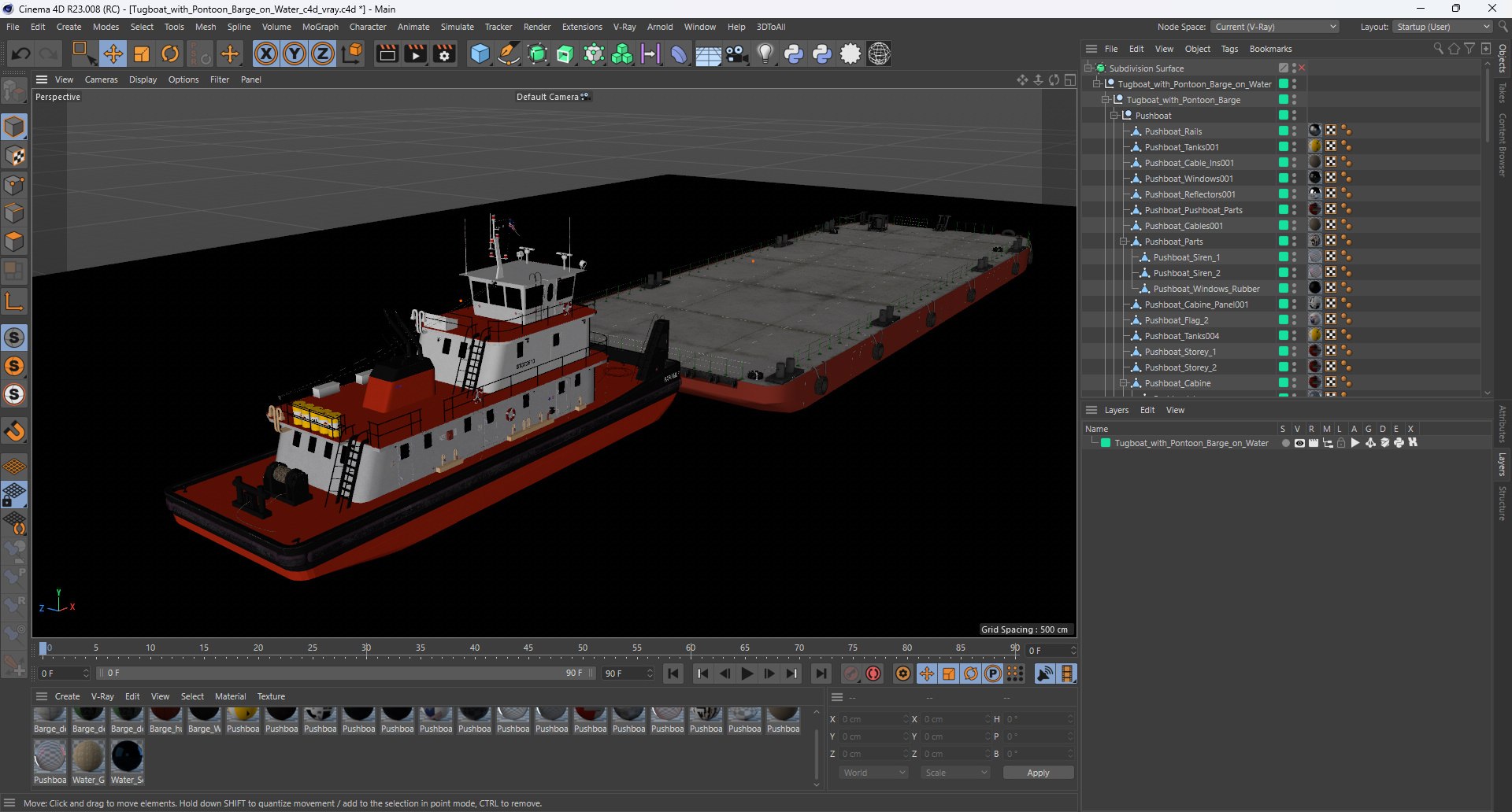 3D Tugboat With Pontoon Barge On Water - TurboSquid 2342409
