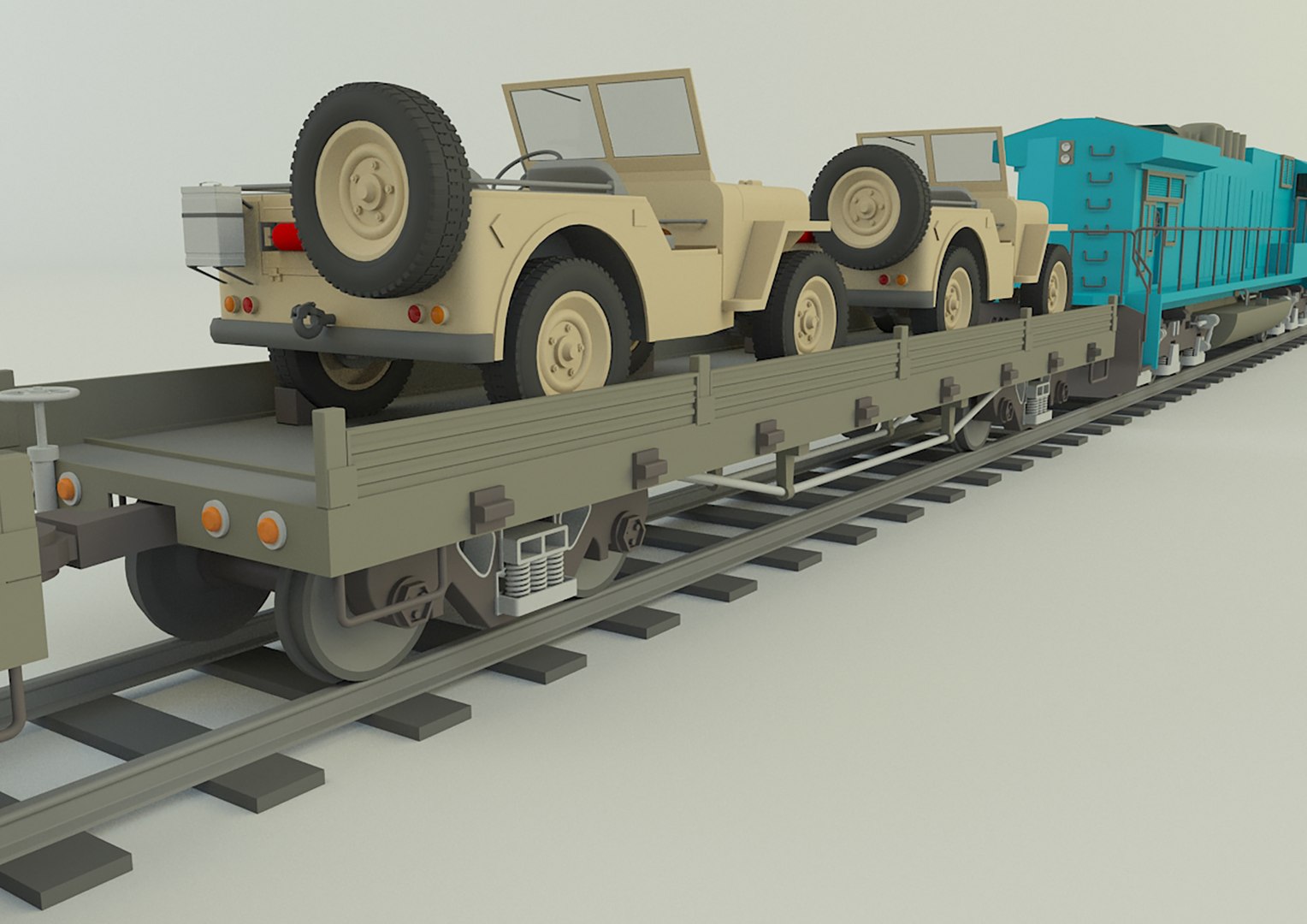 3D Train Locomotive Wagon Willys Jeep - TurboSquid 2121624