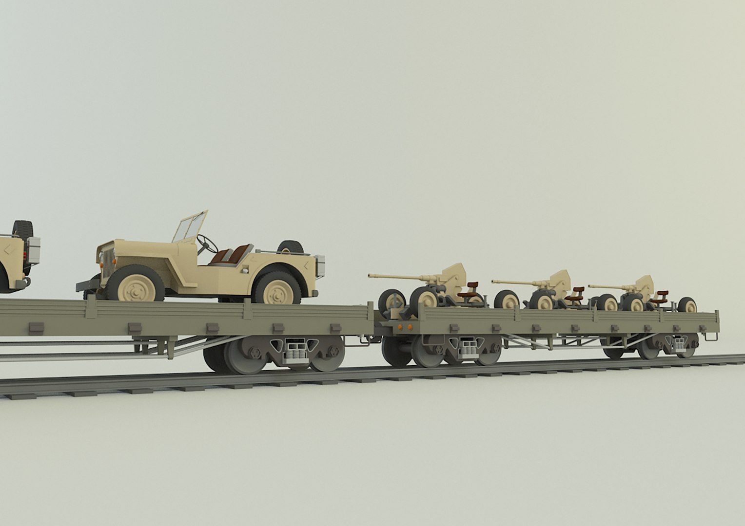 3D Train Locomotive Wagon Willys Jeep - TurboSquid 2121624