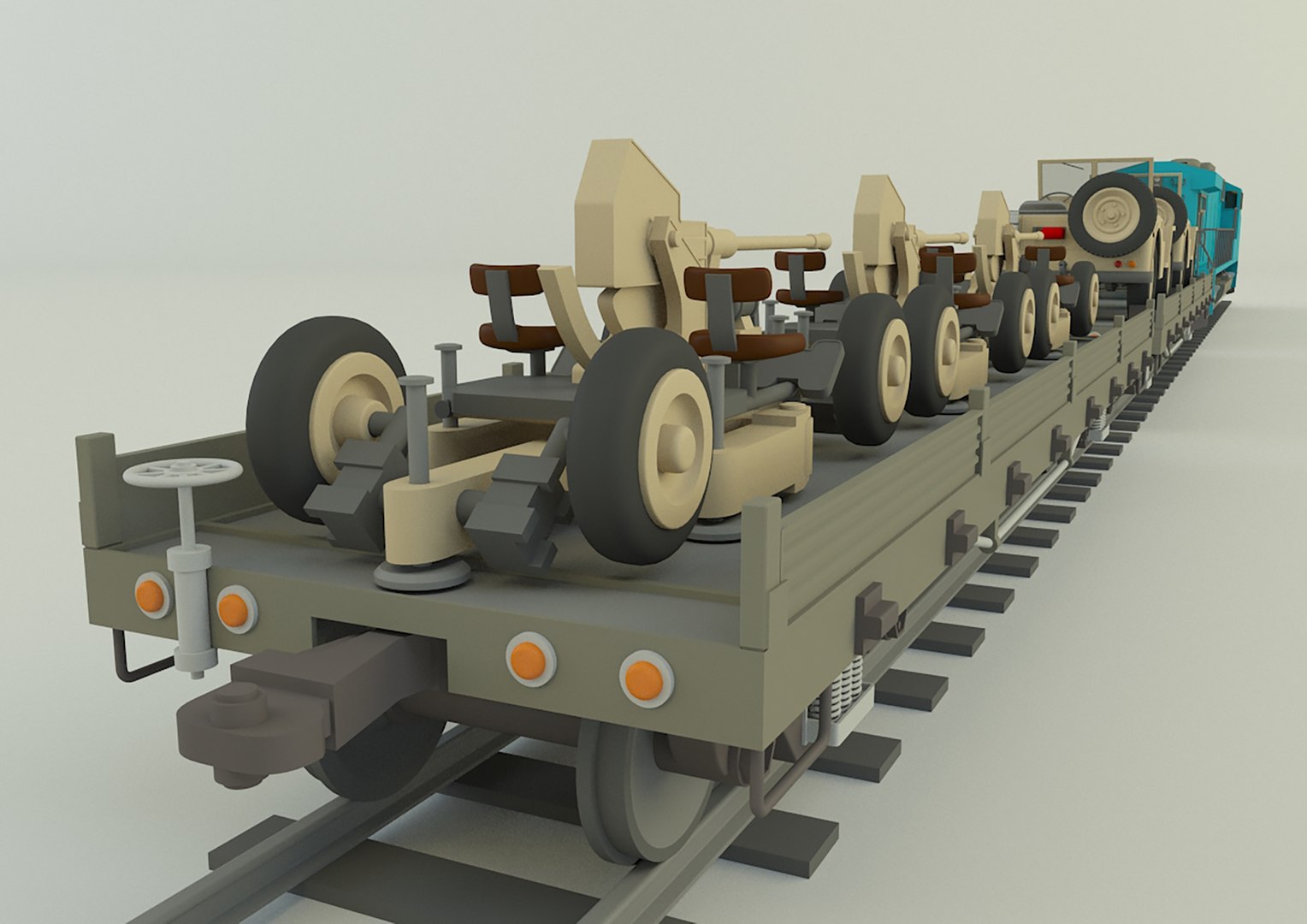 3D Train Locomotive Wagon Willys Jeep - TurboSquid 2121624