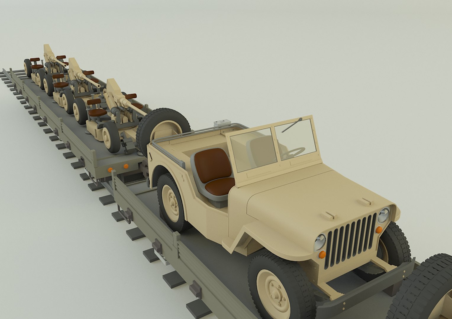 3D Train Locomotive Wagon Willys Jeep - TurboSquid 2121624