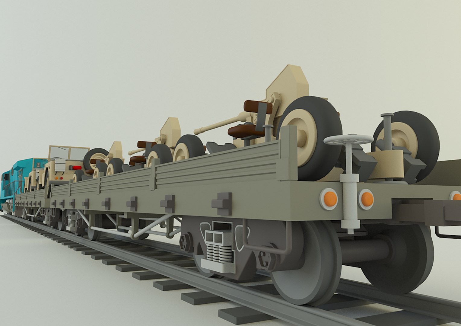 3D Train Locomotive Wagon Willys Jeep - TurboSquid 2121624