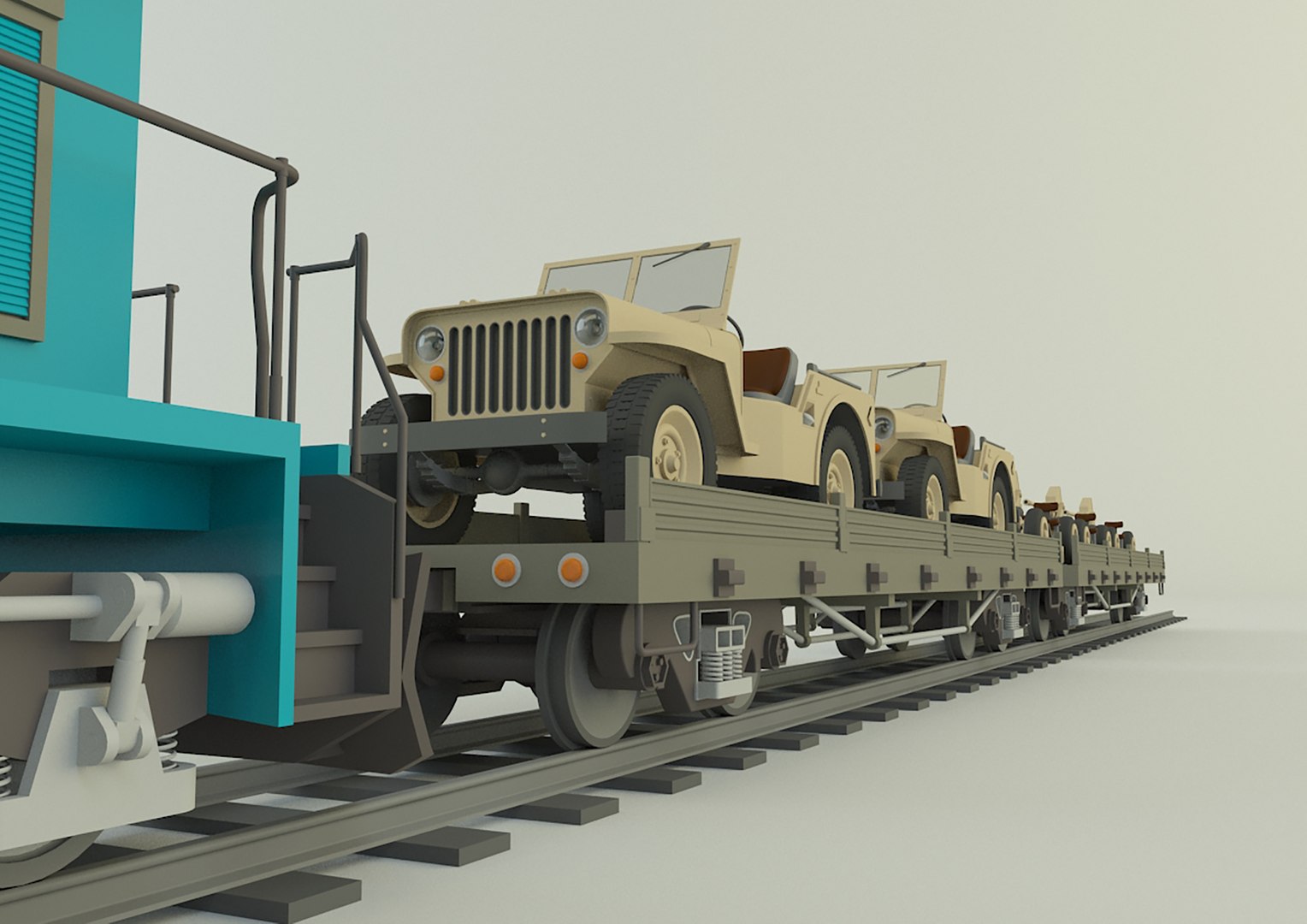 3D Train Locomotive Wagon Willys Jeep - TurboSquid 2121624