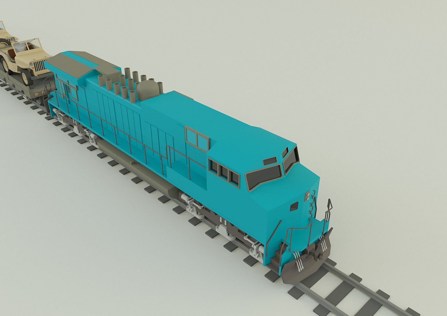 3D Train Locomotive Wagon Willys Jeep - TurboSquid 2121624