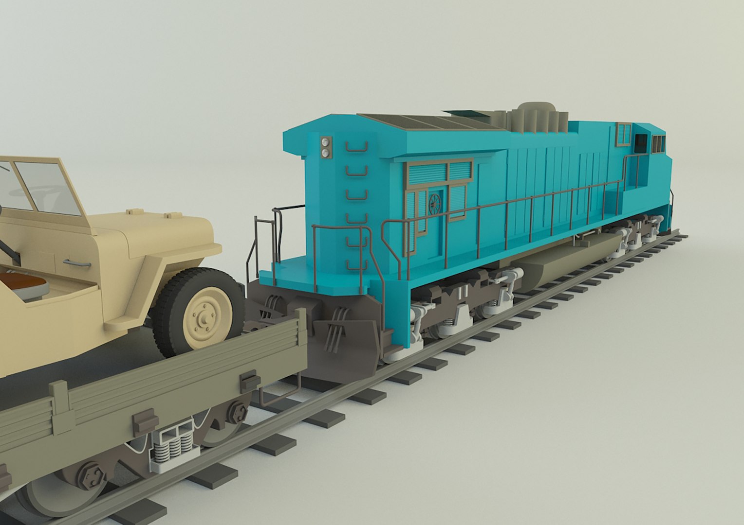 3D Train Locomotive Wagon Willys Jeep - TurboSquid 2121624