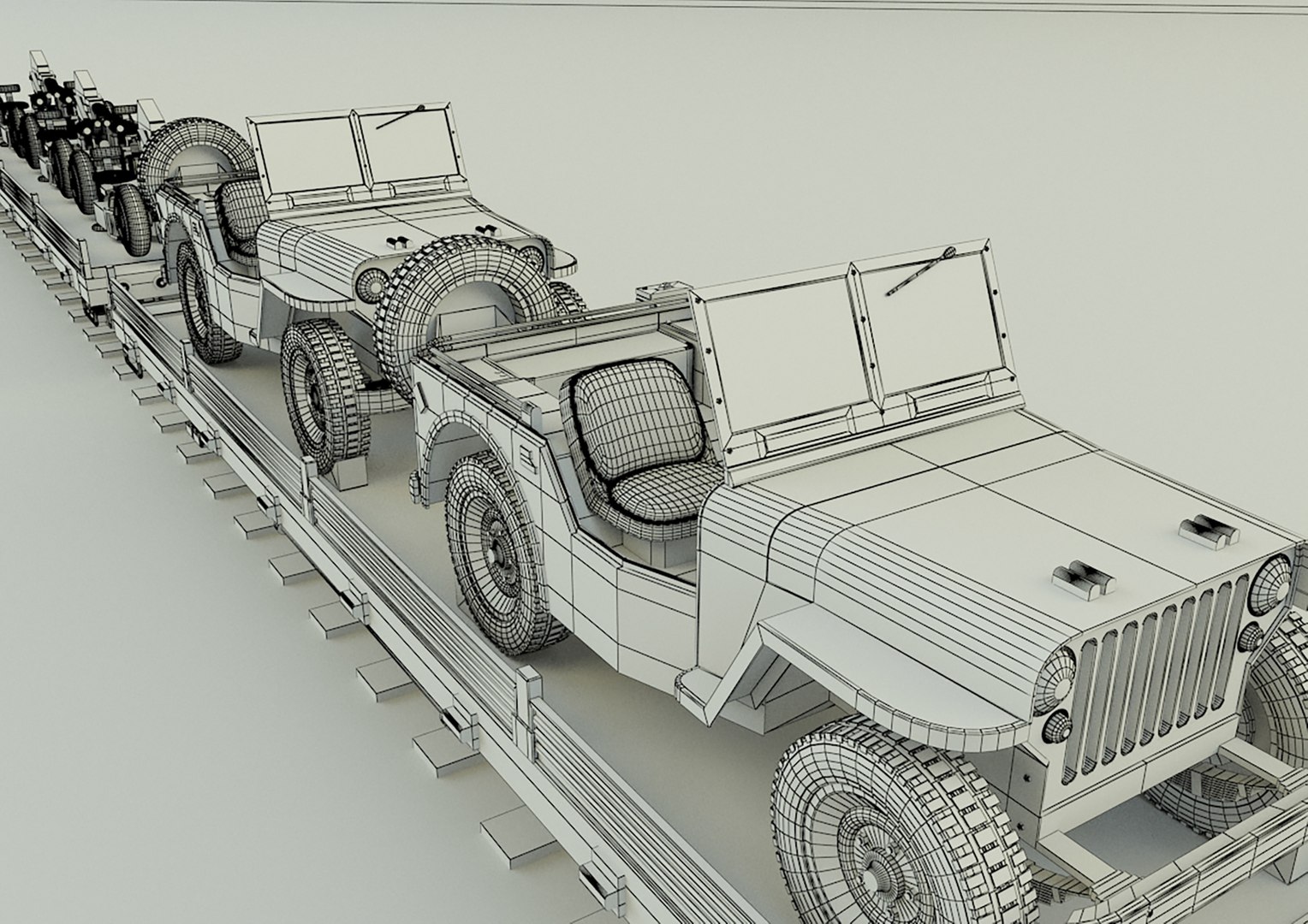 3D Train Locomotive Wagon Willys Jeep - TurboSquid 2121624