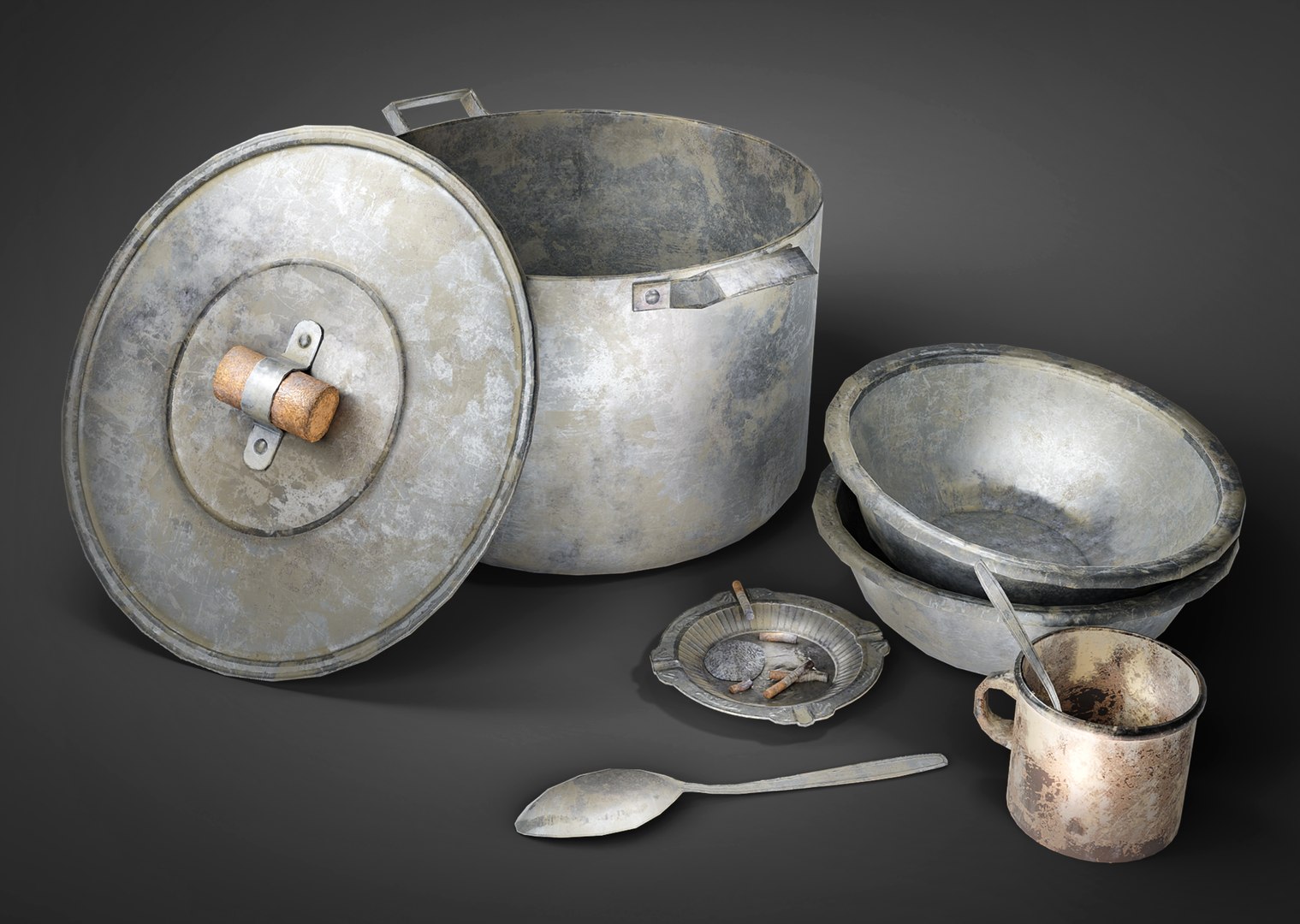 3D Old Metal Dishes Da1 - TurboSquid 1965170