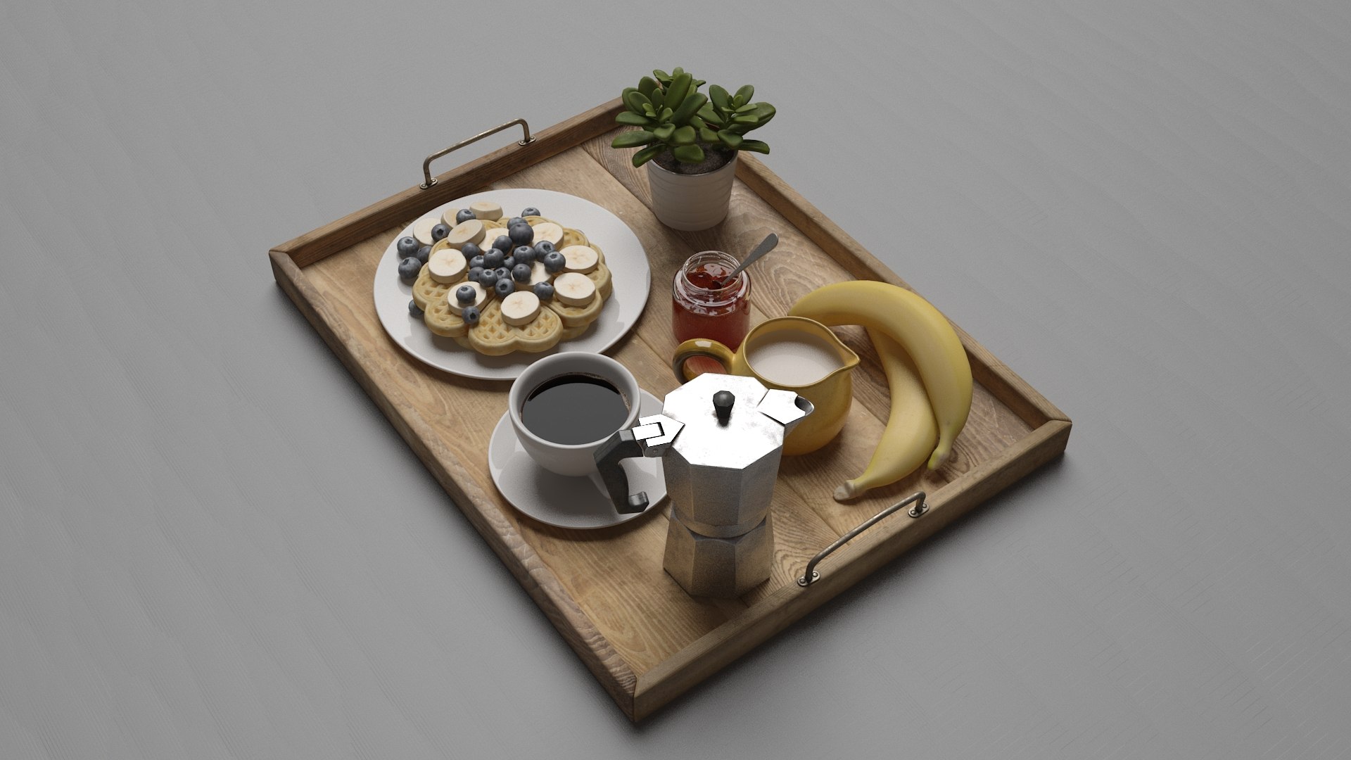 Wooden Breakfast Tray Set With Food And Coffee 3D - TurboSquid 2311904