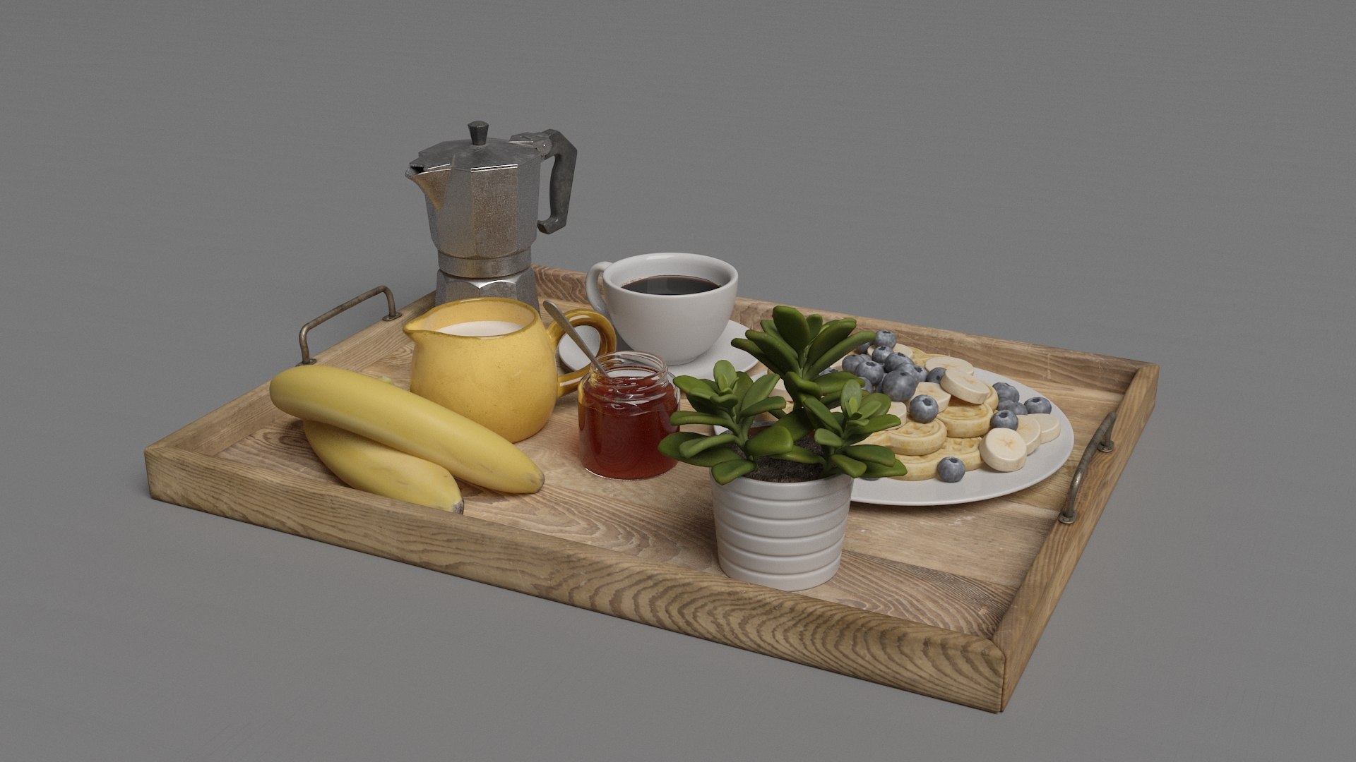 Wooden Breakfast Tray Set With Food And Coffee 3D - TurboSquid 2311904