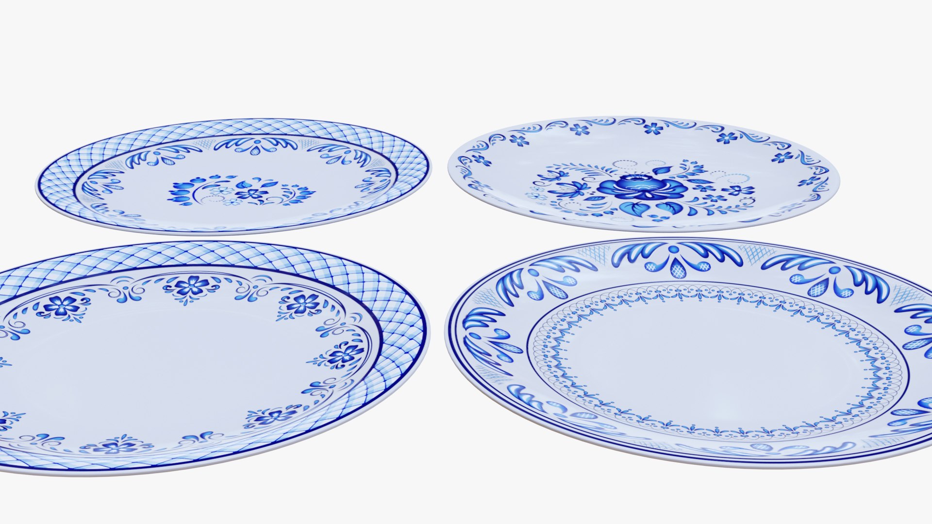 3D Model Set Of Decorative Porcelain Plates With Gzhel Blue Painting - TurboSquid 2281902
