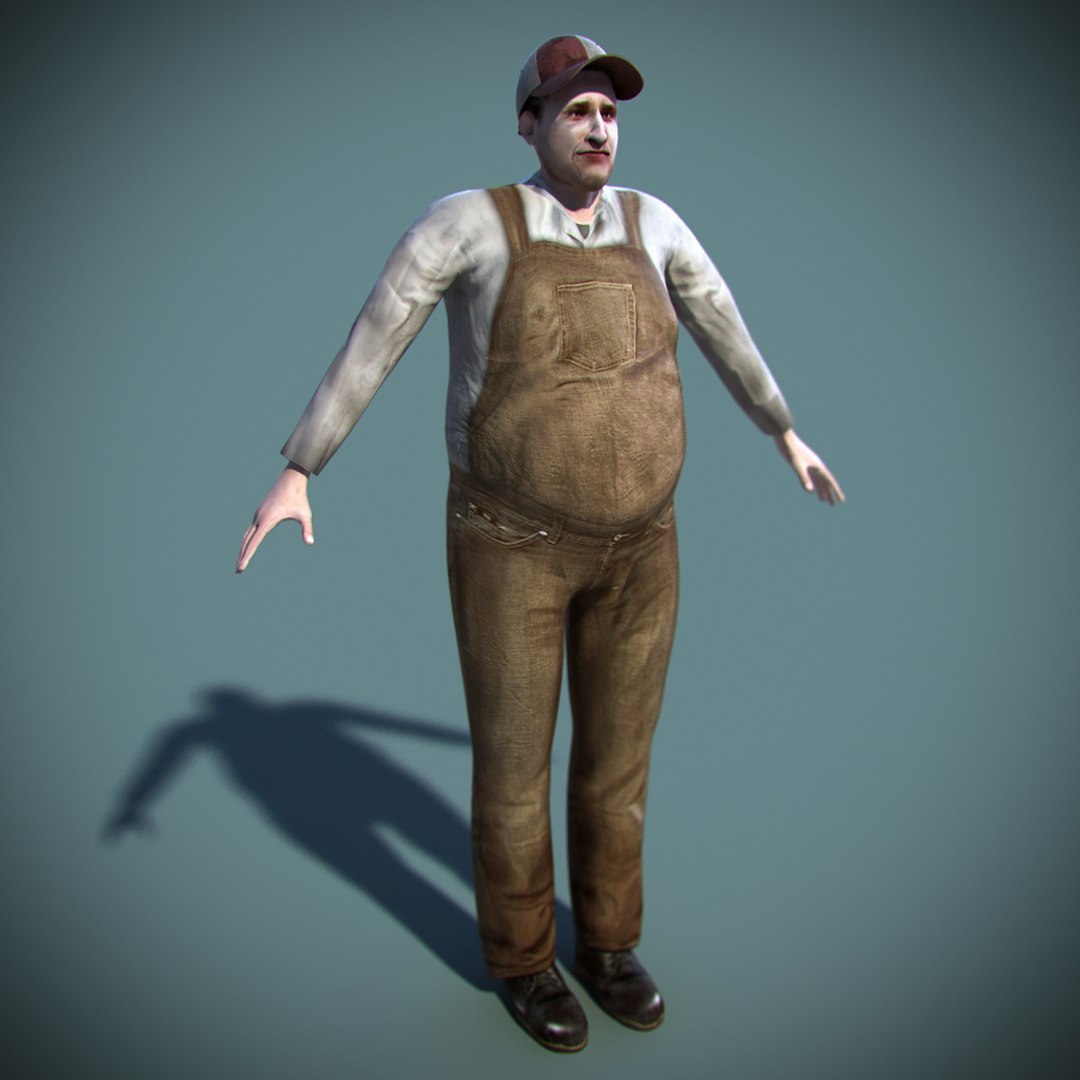 3d Model Of Farmer Rigged Farm
